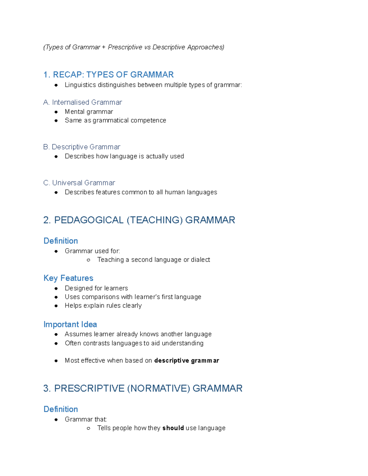 Types of Grammar: Prescriptive vs Descriptive Approaches Overview - Studocu