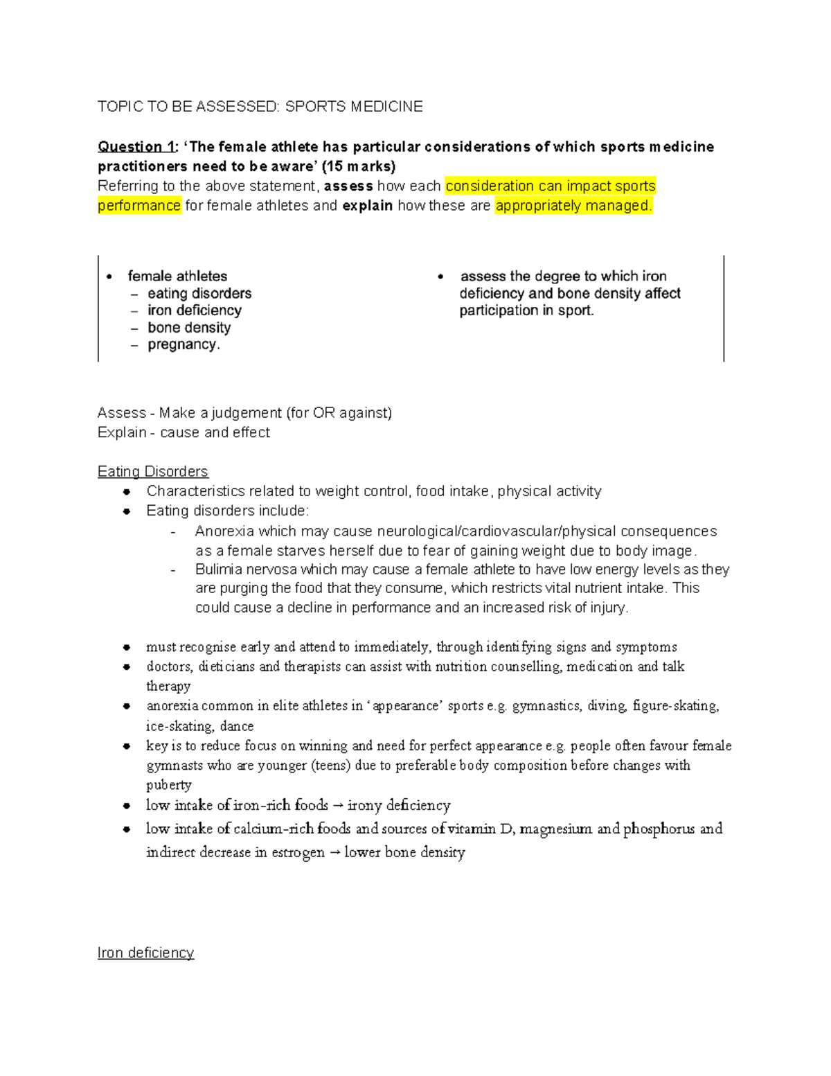 HSC PDHPE Assessment 3 - Female Athlete Considerations in Sports ...