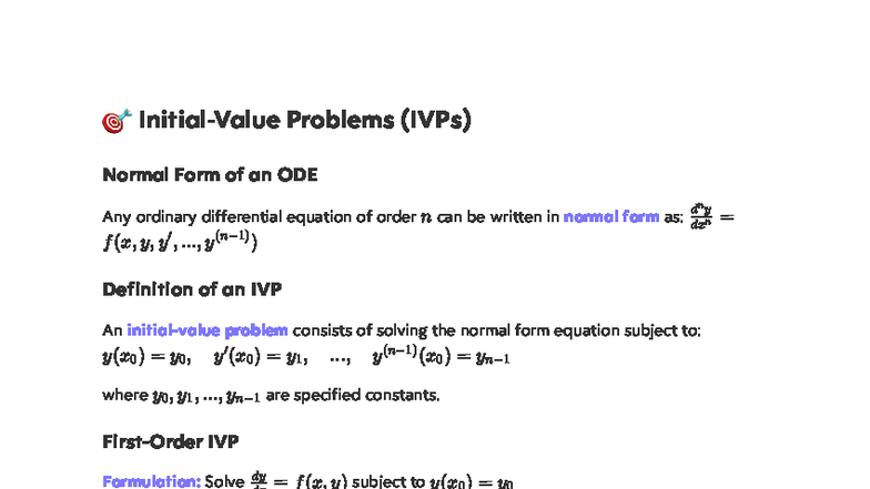 ODE IVP Modeling and Solutions (Lecture 1) - Studocu