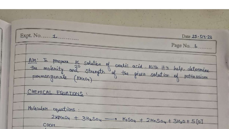 Chem 12: Practical File for Oxalic Acid & KMnO₄ Experiments - Studocu