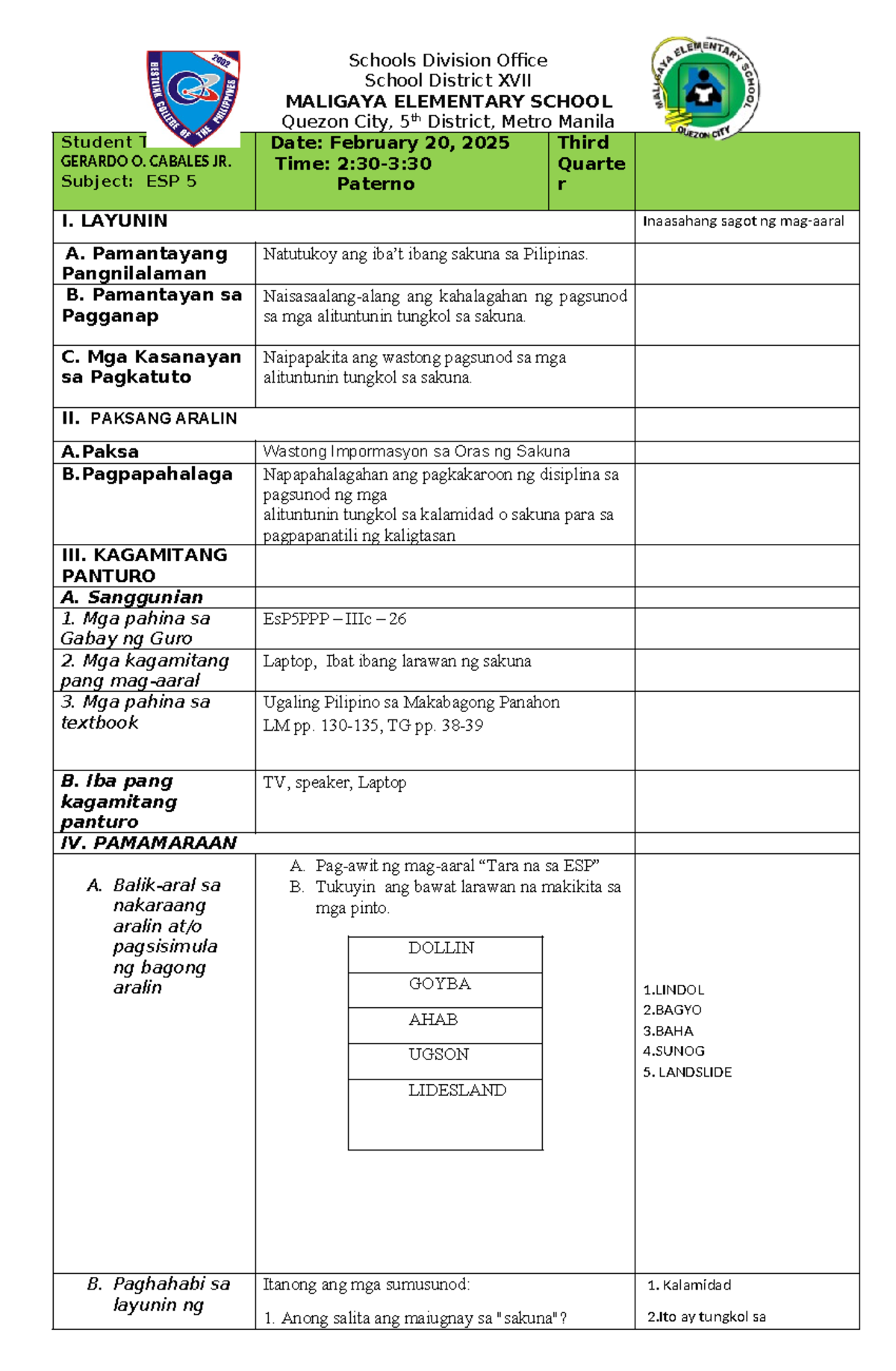 ESP Lesson PLAN 66 edited - Schools Division Office School District ...