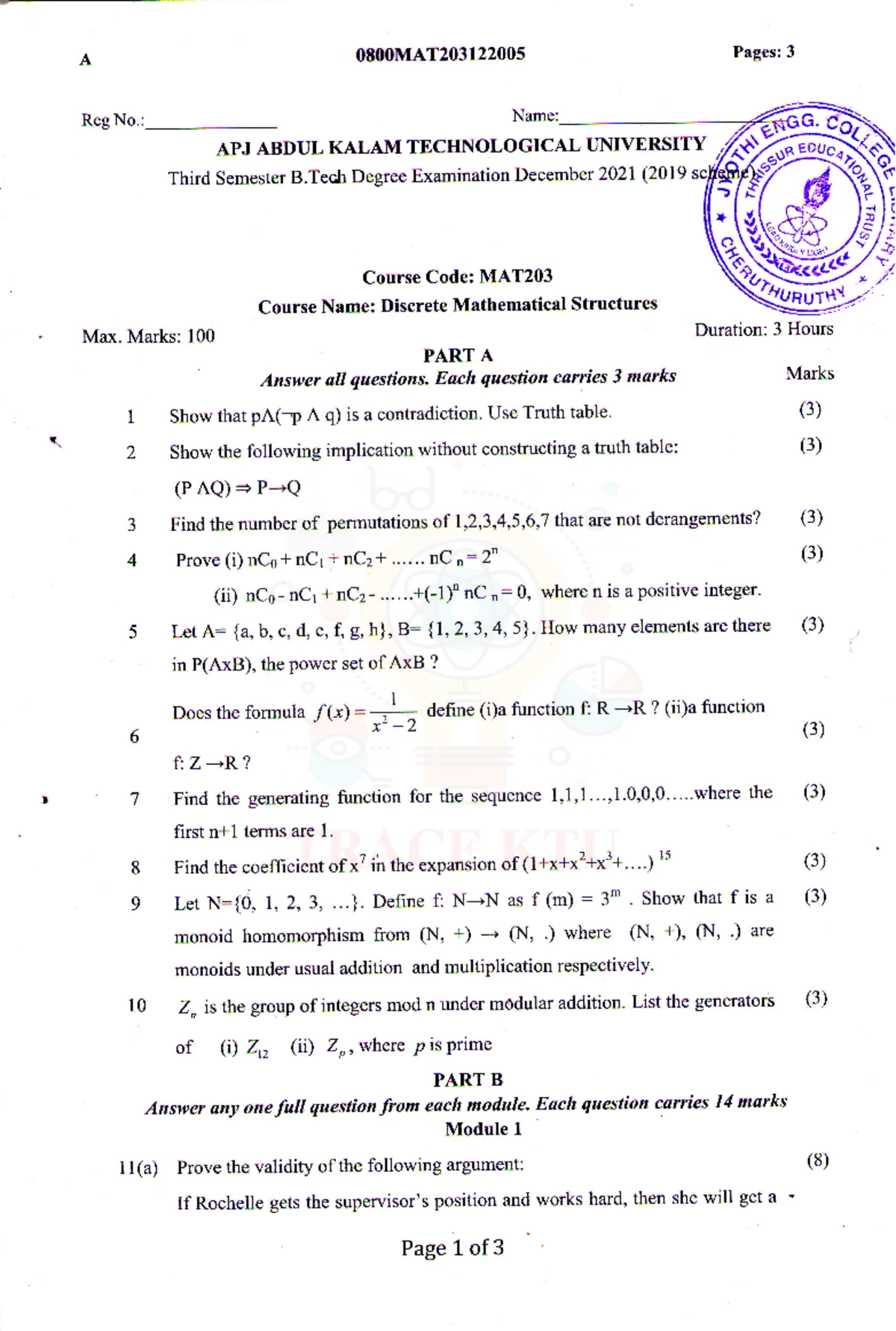 MAT203 - December 2023 Question Paper: Discrete Math Structures - Studocu