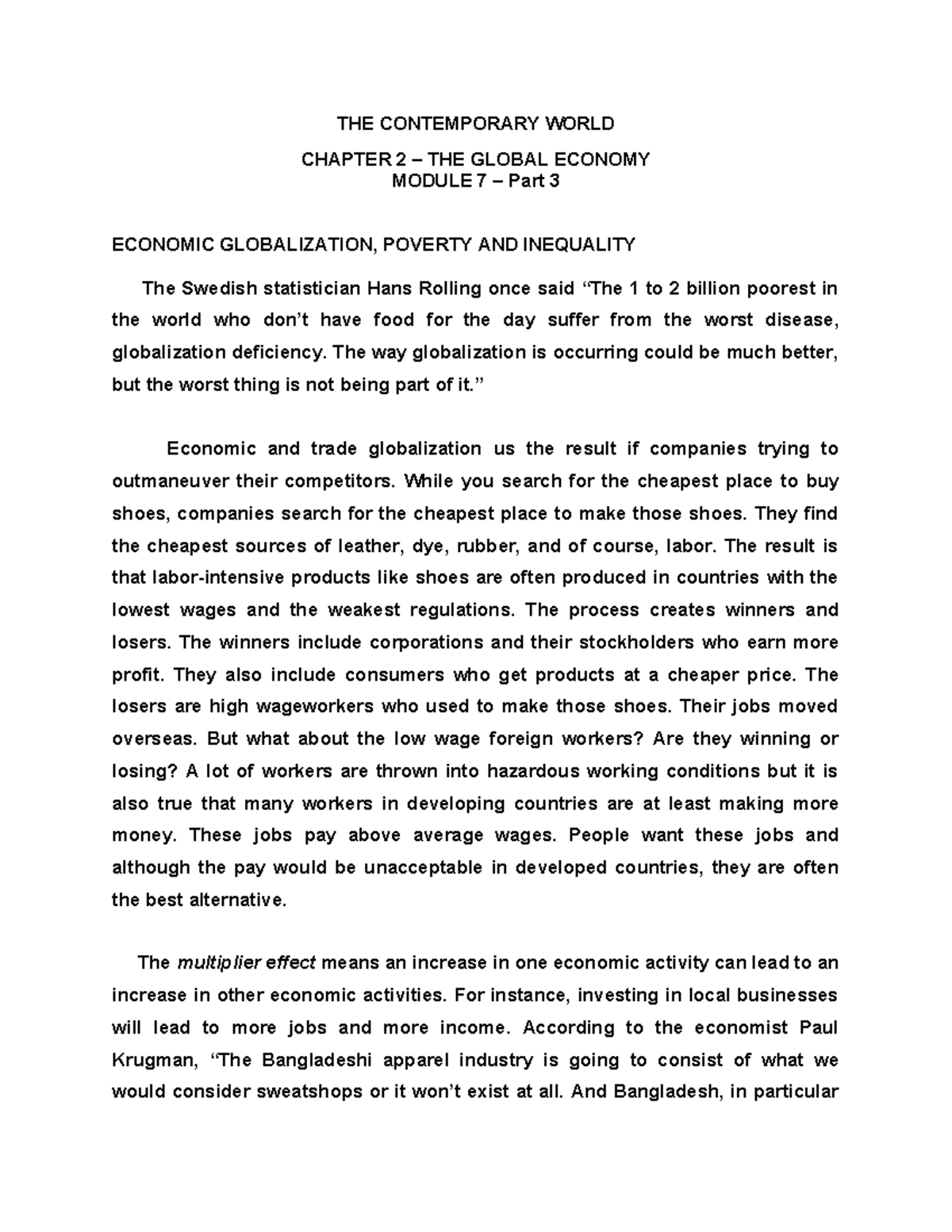 TCW Module 7 Chapter 2 Part 3: Economic Globalization & Inequality ...