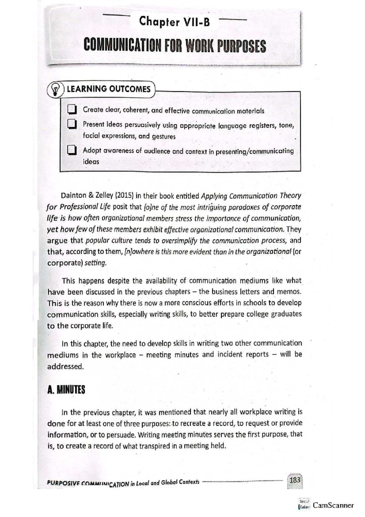 Chapter COMMUNICATION FOR WORK PURPOSES: Meeting Minutes & Skills ...