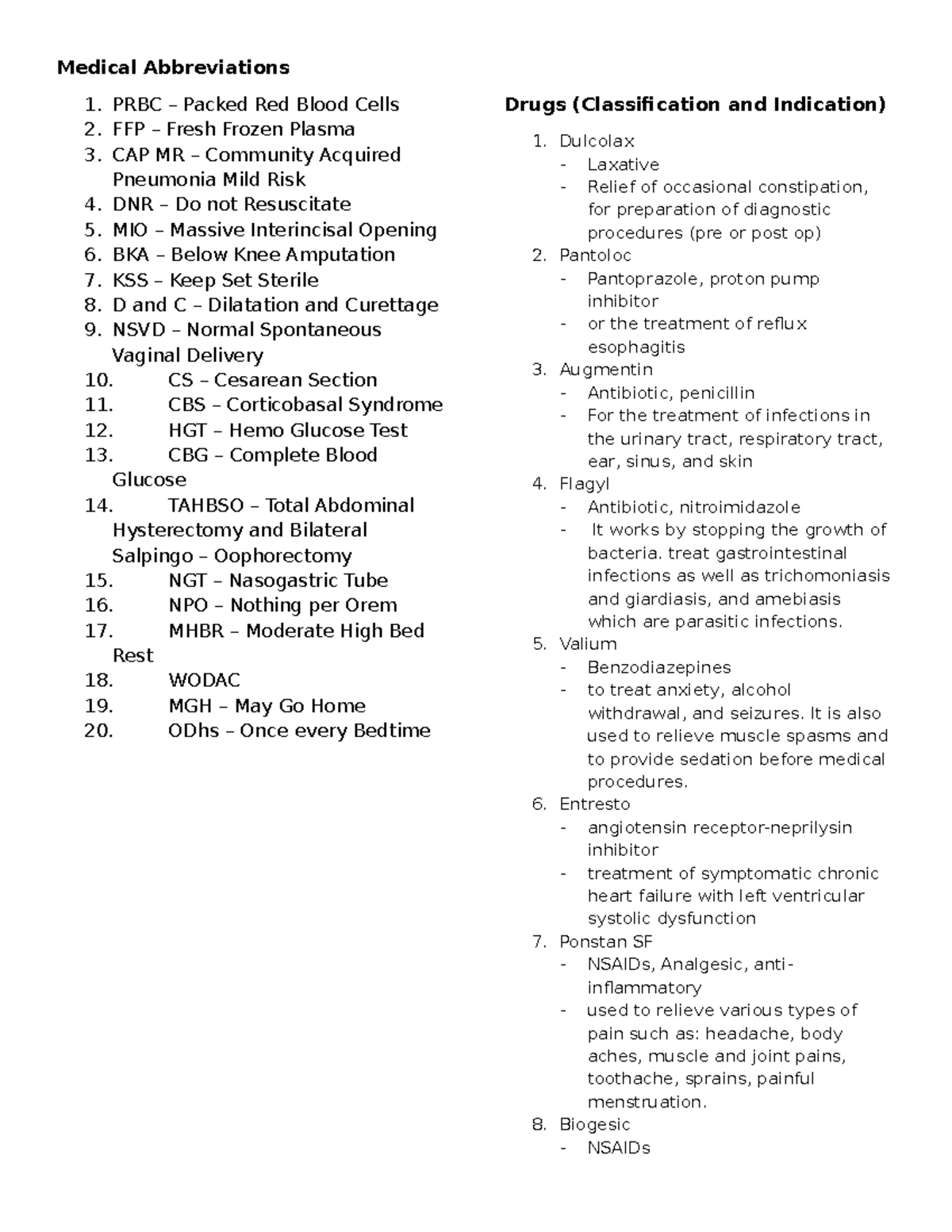RLE- Notes - Medical Abbreviations 1. PRBC – Packed Red Blood Cells 2 ...