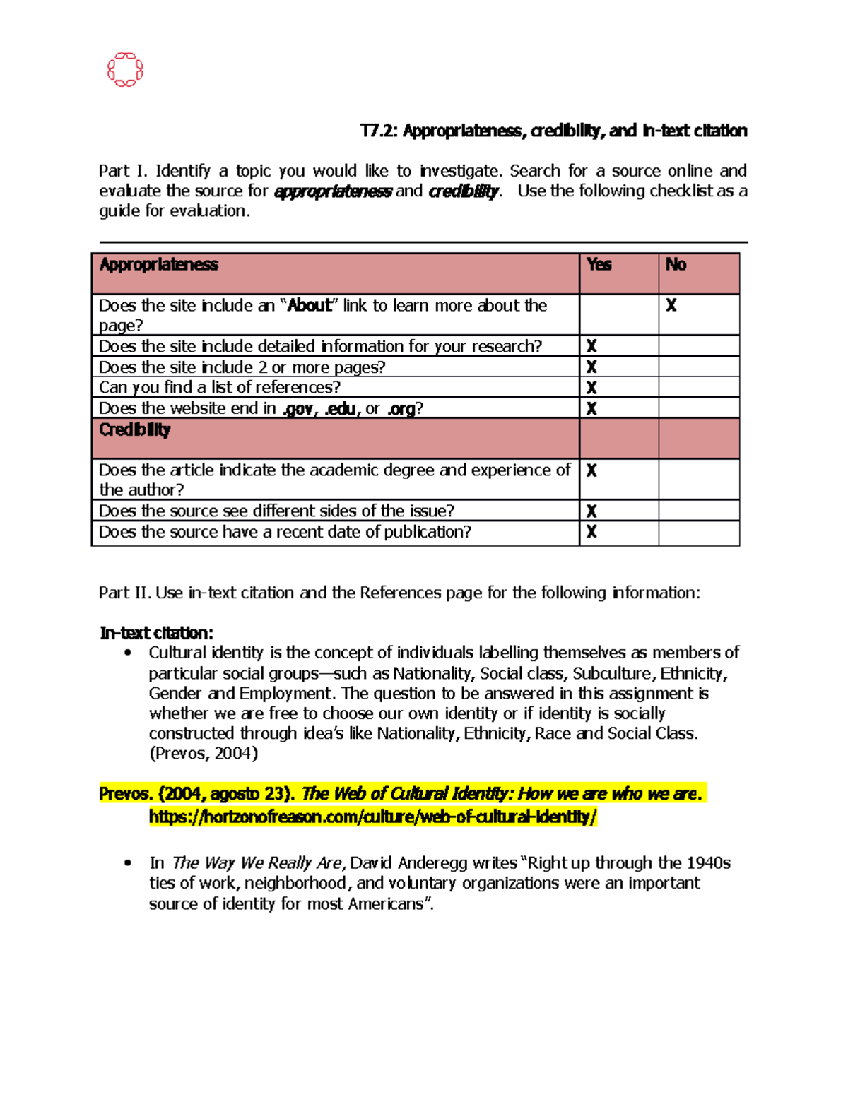 T7.2 Evaluating Source Appropriateness & Credibility with Citations - Studocu
