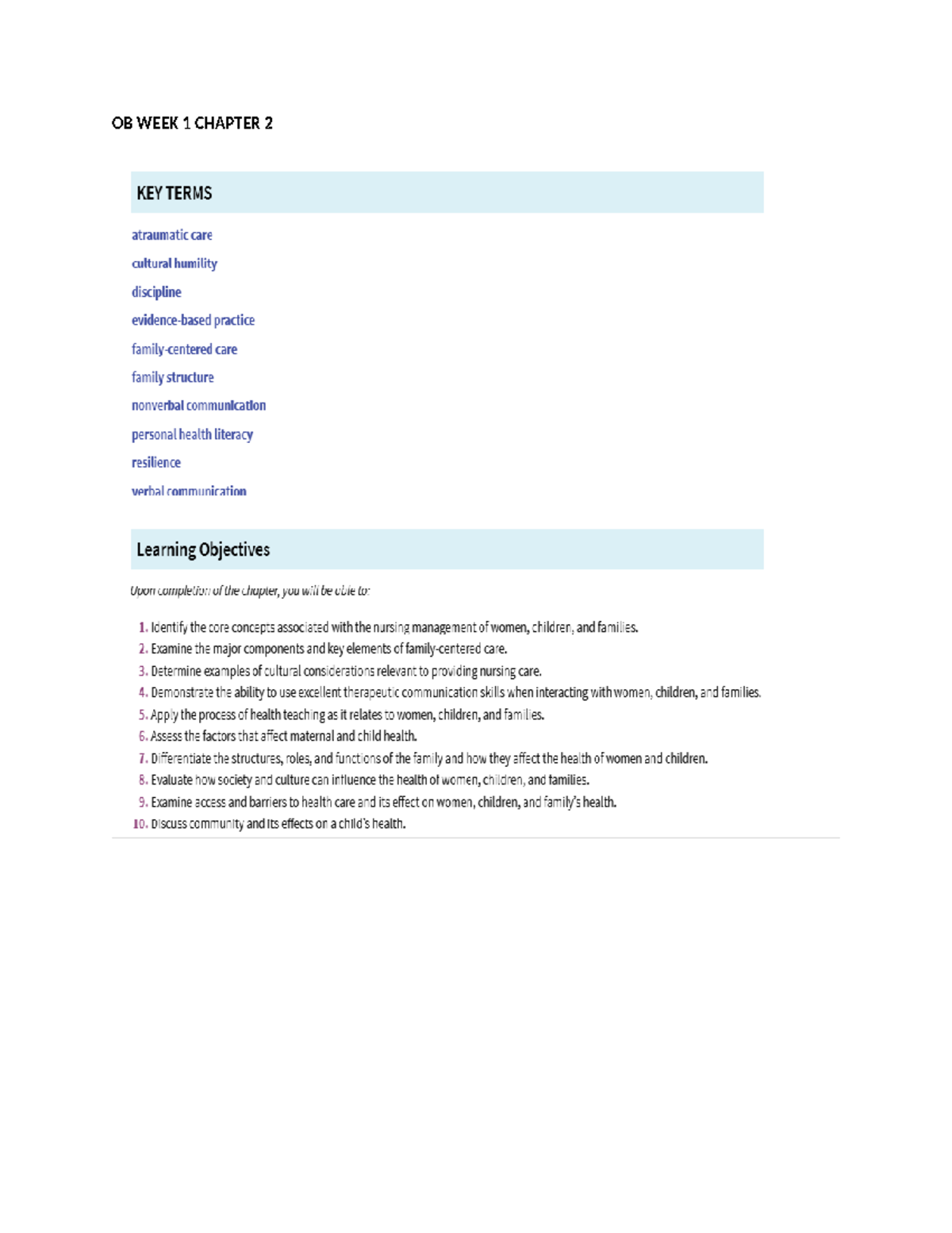 OB 101 WEEK 1 CHAPTER 2 KEY TERMS & LEARNING OBJECTIVES - Studocu