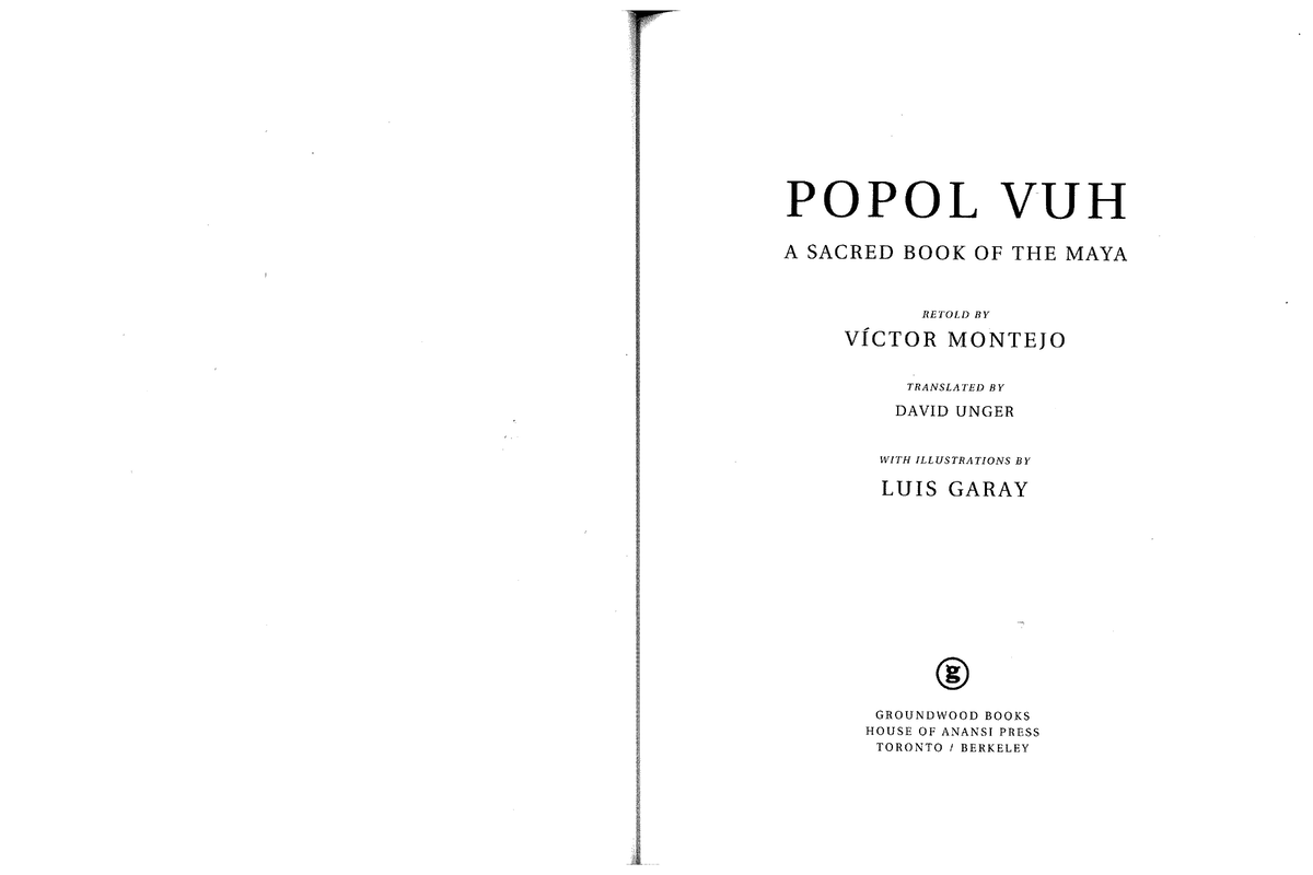 Popol Vuh: A Retelling of the Maya Sacred Text by Montejo - Studocu