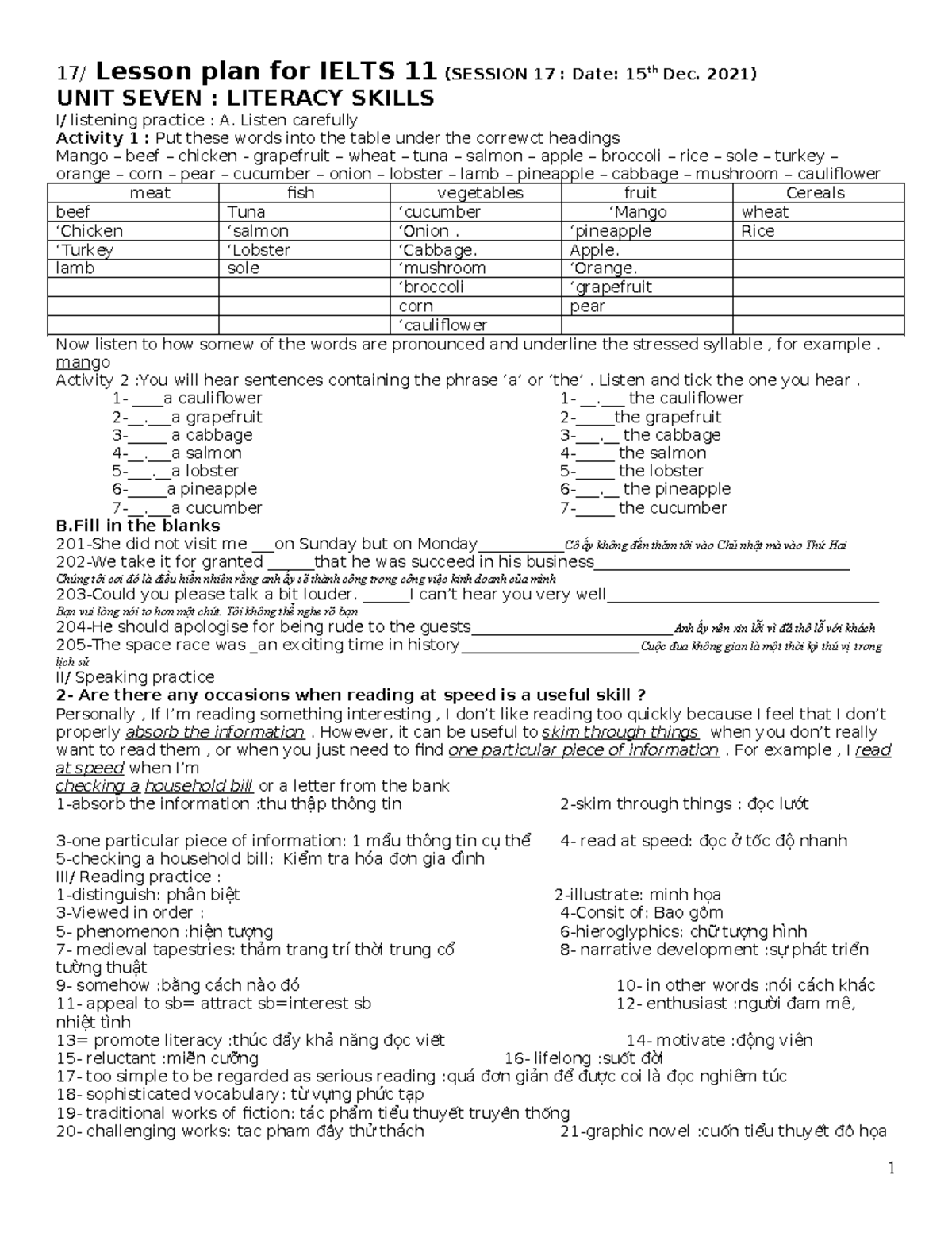 16ielts 11 - Information - 17/ Lesson plan for IELTS 11 (SESSION 17 ...