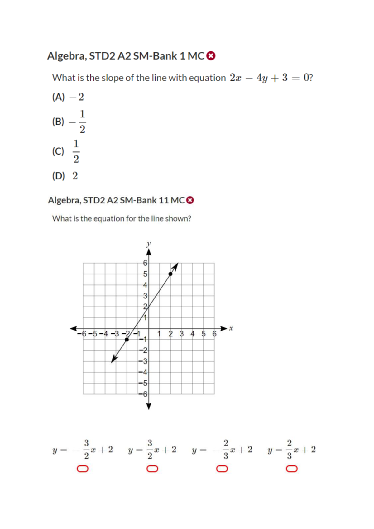 Algebra, STD2 A2 Practice Questions on Line Equations and Slopes - Studocu