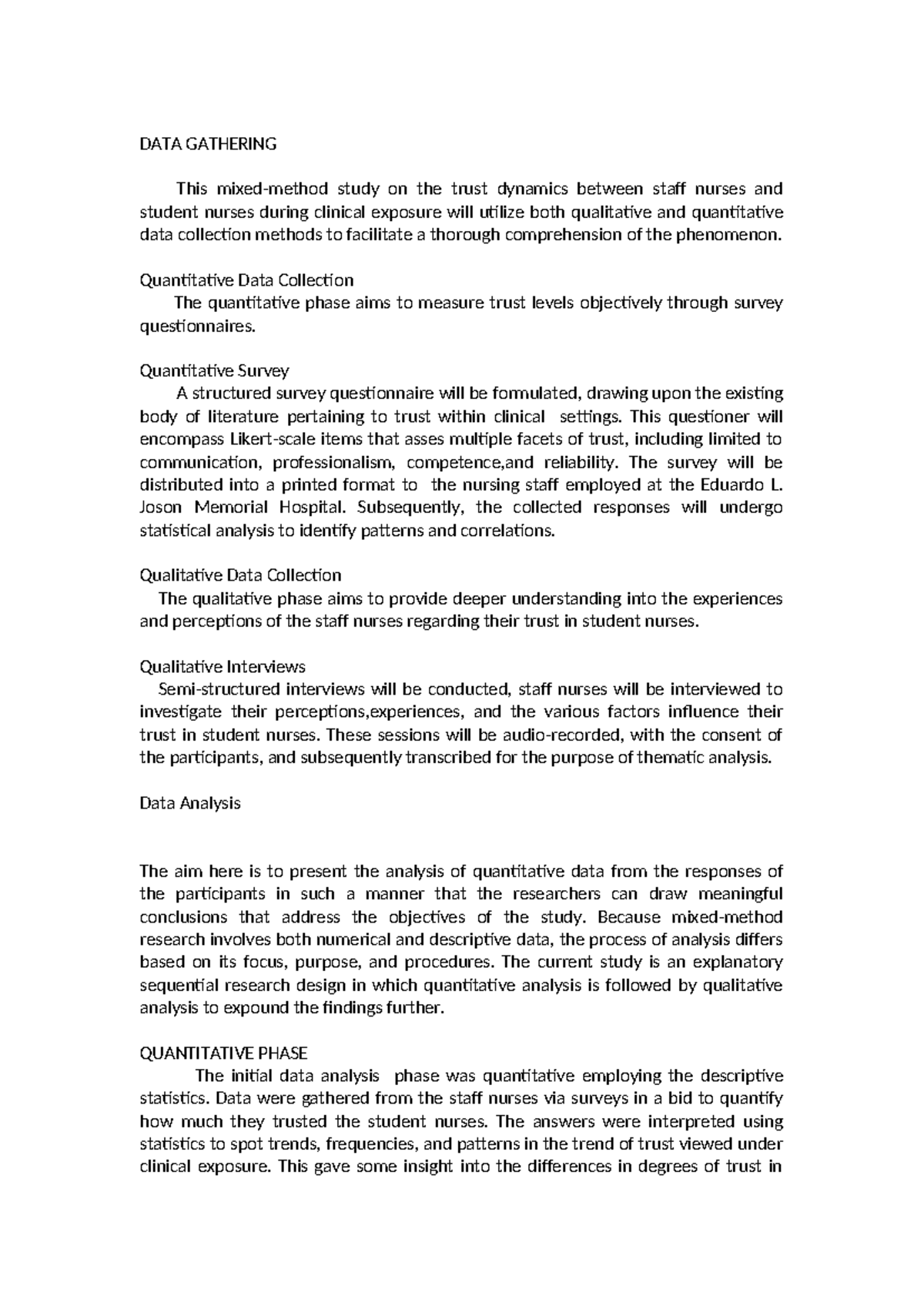 NUR 450 - Trust Dynamics Between Staff and Student Nurses: Data ...
