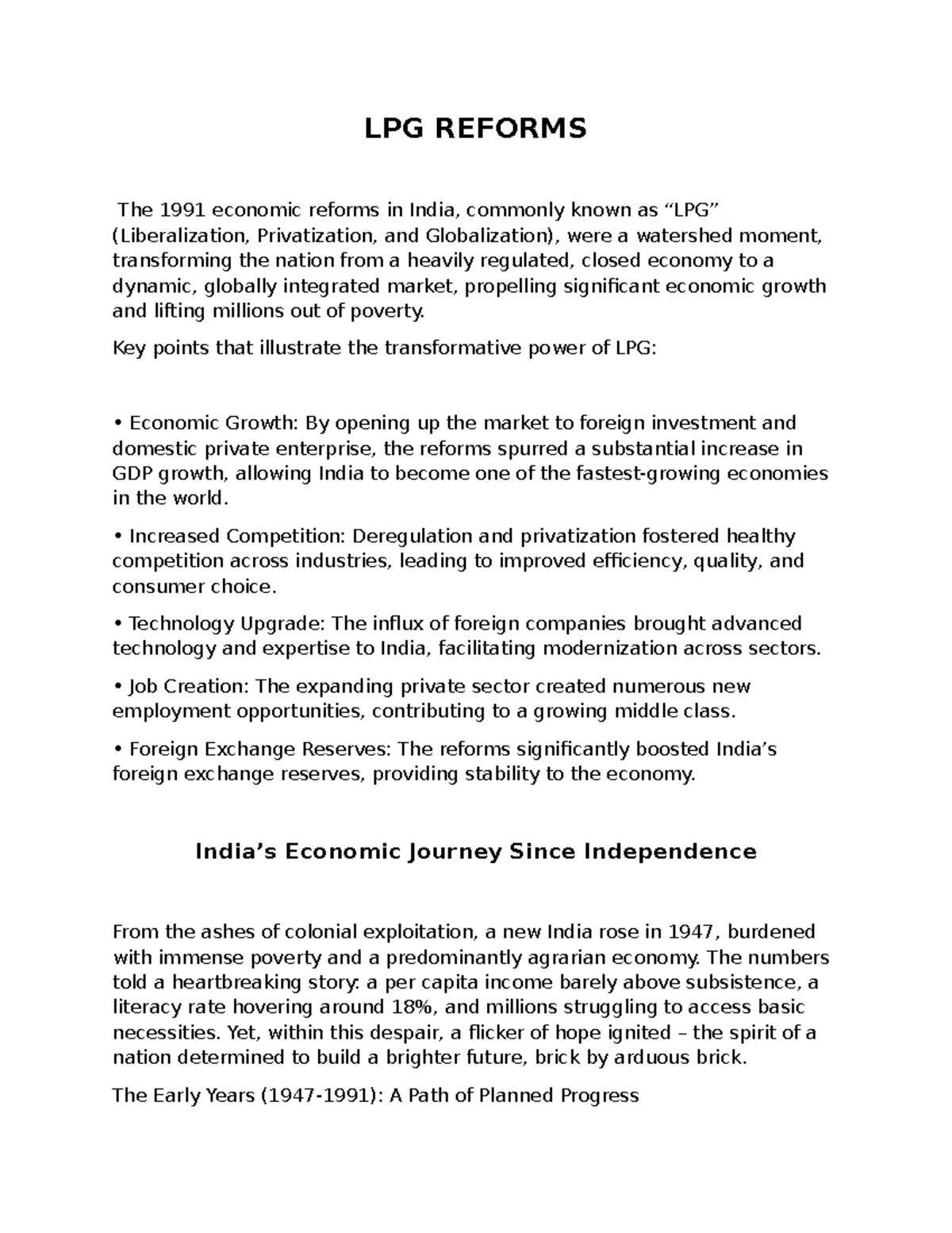 LPG Reforms and Economic Growth in India: A 1991 Perspective - Studocu