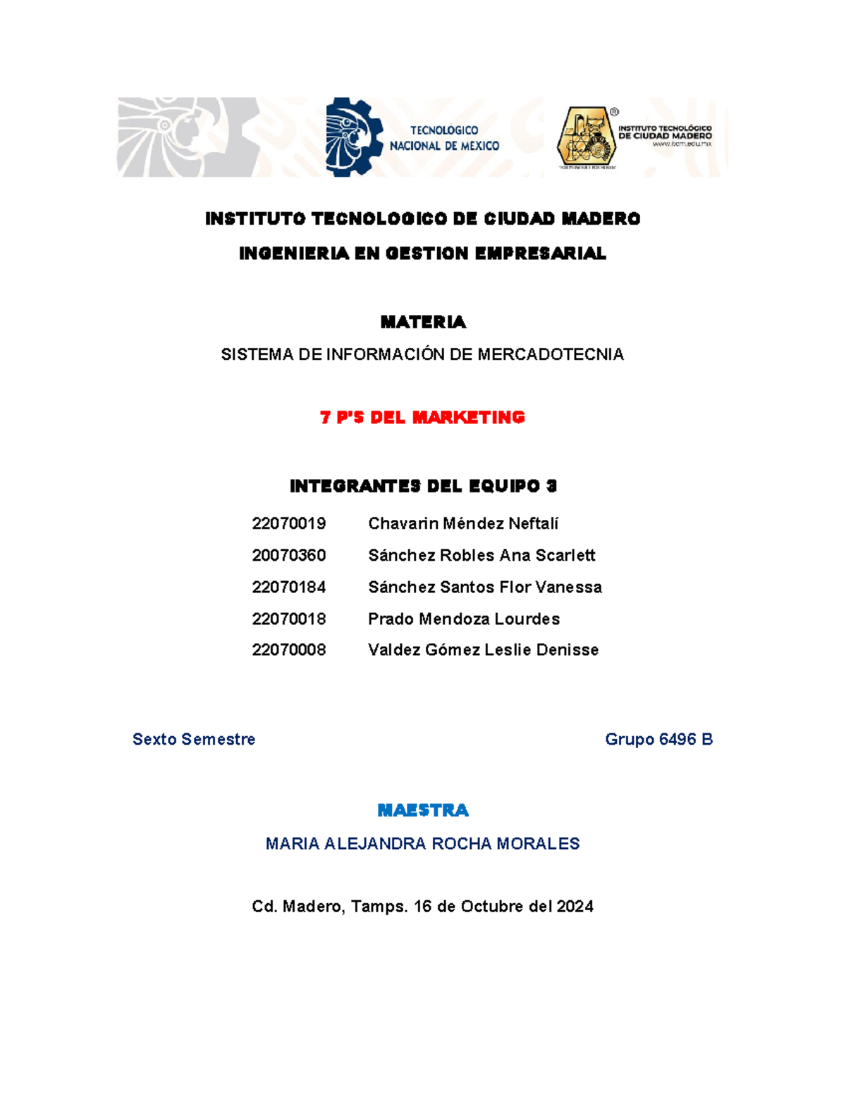 7 ps del marketing - INSTITUTO TECNOLOGICO DE CIUDAD MADERO INGENIERIA ...