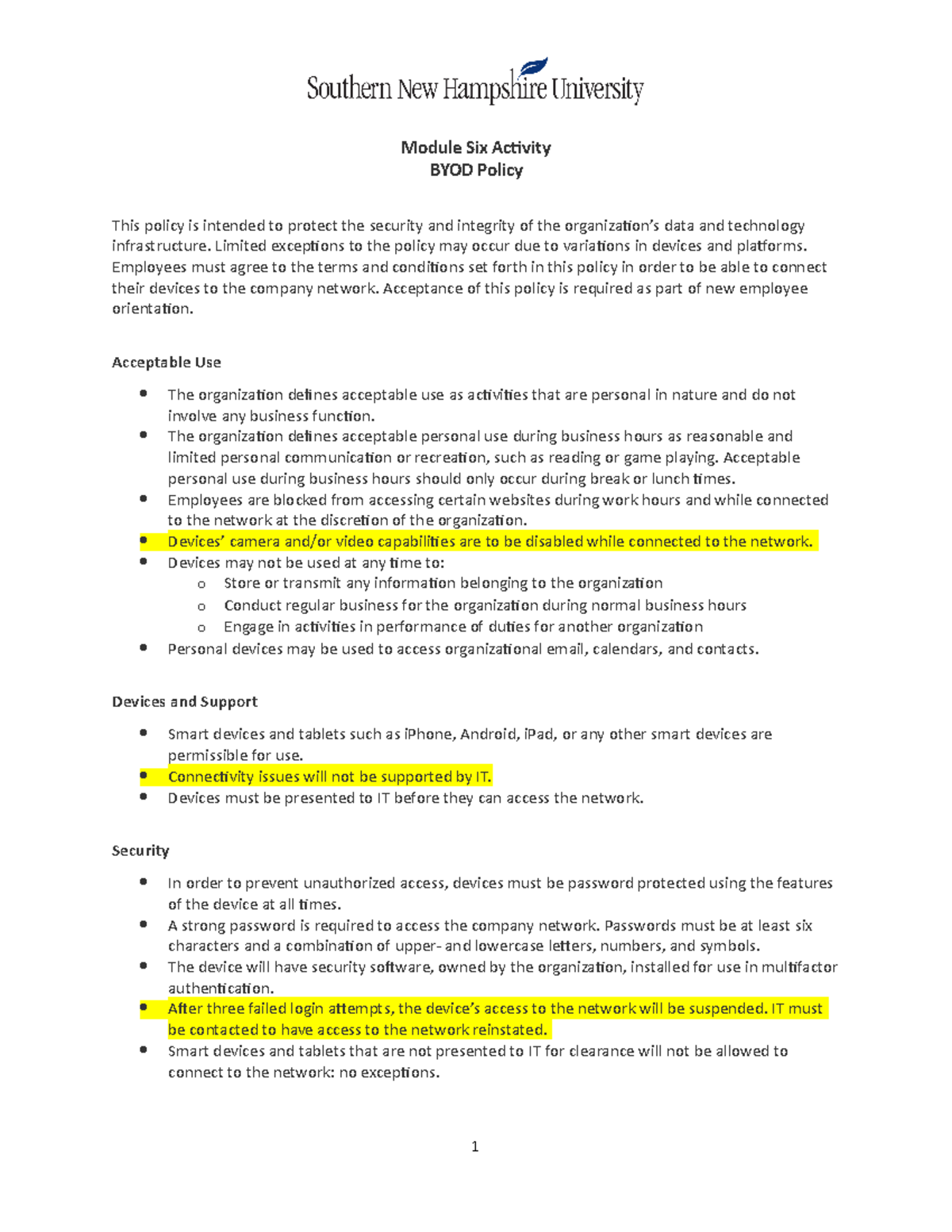 CYB 250 Final Exam Module Six Activity: BYOD Policy and Security ...