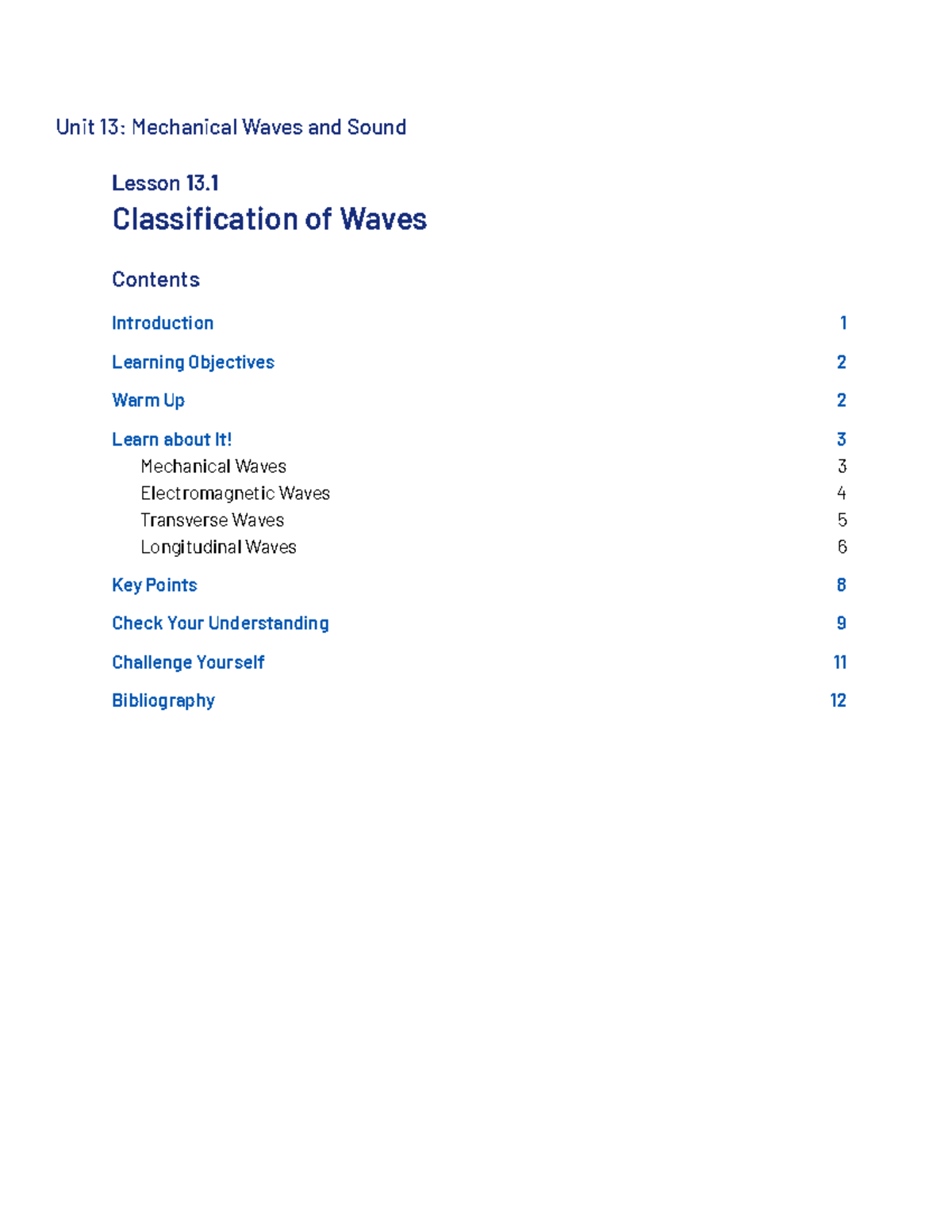 Unit 13: Mechanical Waves and Sound - Lesson 13.1 Wave Classification ...