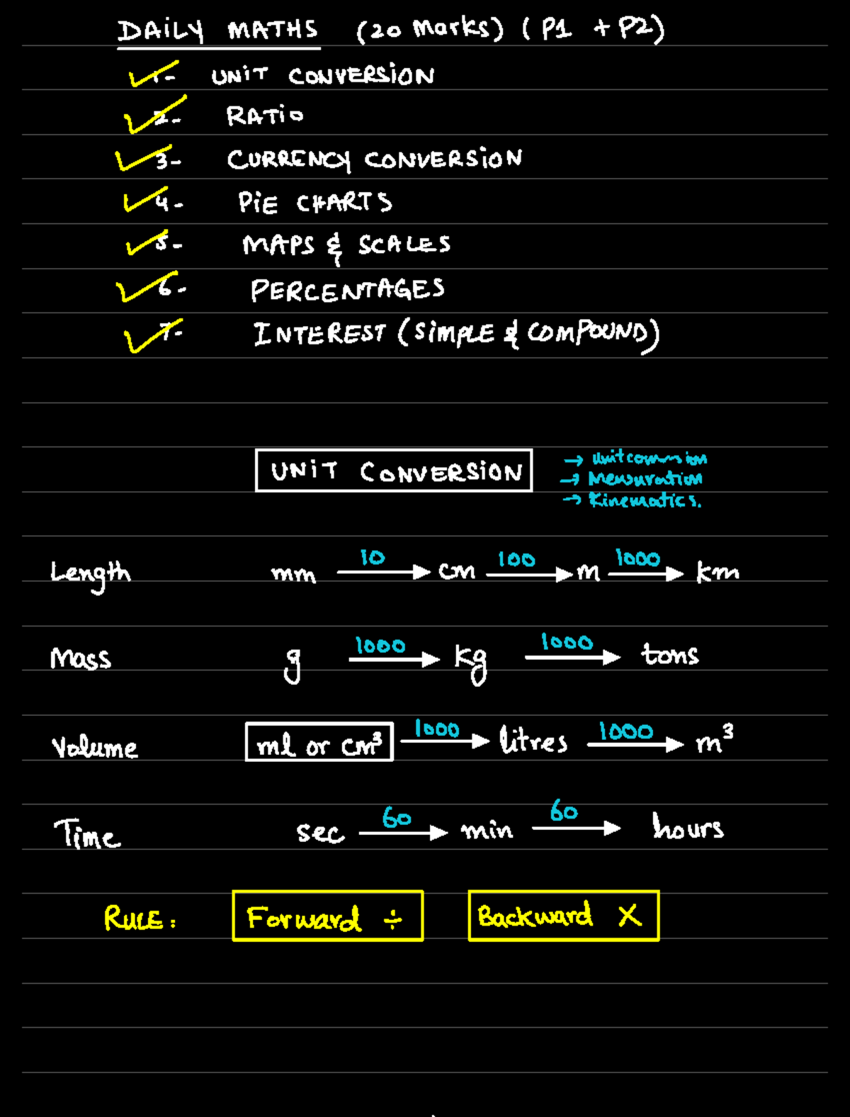 Daily Maths Unit Conversion & Ratios - Full Notes (20 Marks) - Studocu