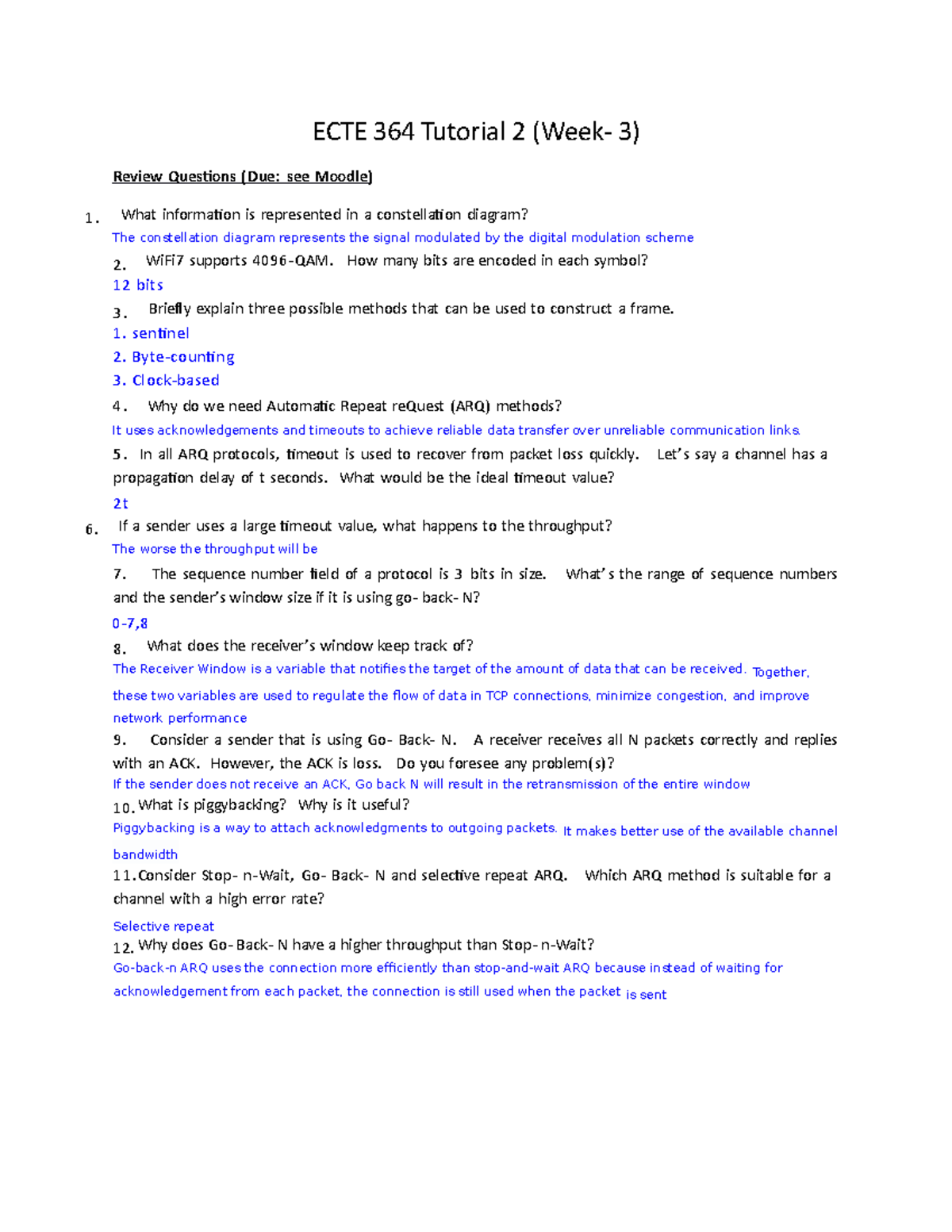 ECTE364-Tut2-Week3 - ECTE364-Tut2-Week3 answer - ECTE 364 Tutorial 2 ...