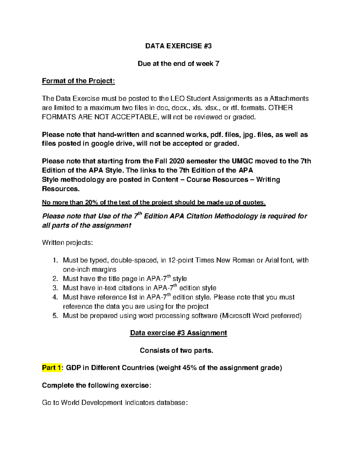 Data Exercise #3 Assignment: GDP Analysis and APA Formatting Guide - Studocu