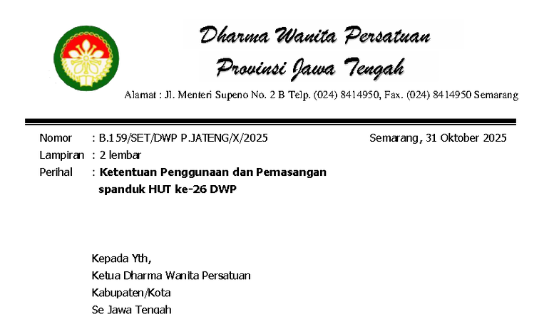SRT Ketentuan Pemasangan Spanduk HUT KE-26 DWP (DWP KAB KOTA) - Studocu