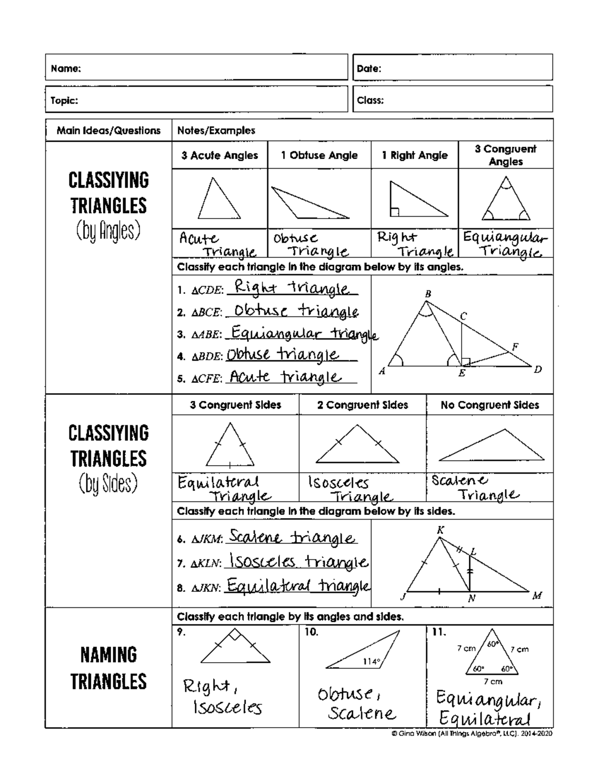 Unit 4.1 Notes: Classifying Triangles by Angles and Sides - Studocu