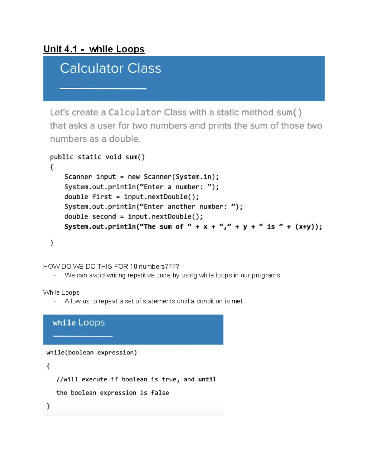 Unit 4 - Loops and Algorithms - AP Computer Science A Notes - Studocu