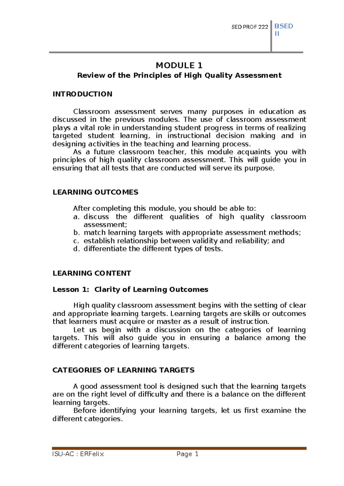 Module 1: High Quality Assessment Principles Overview and Insights ...