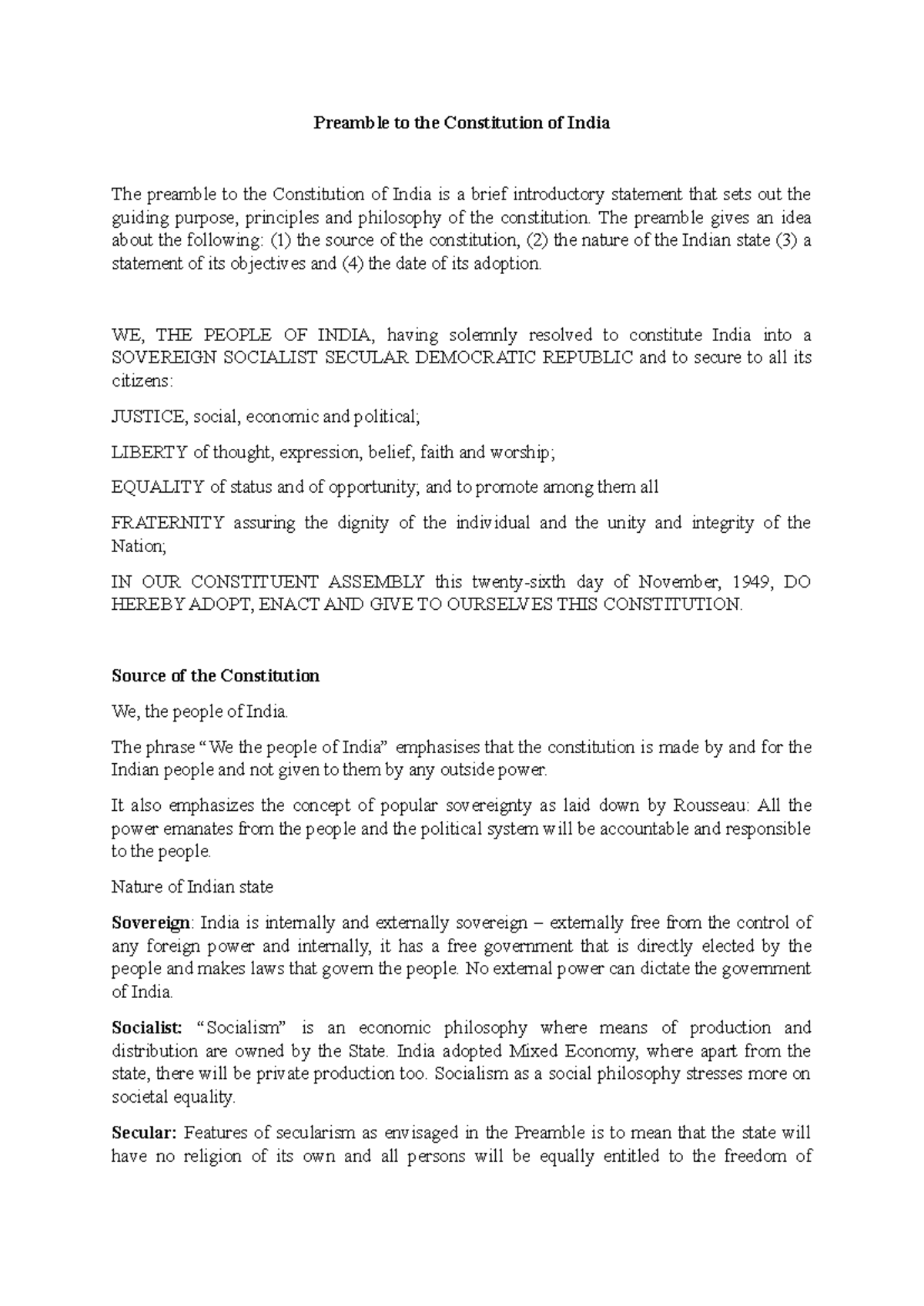 Preamble of the Constitution of India: Key Principles and Philosophy ...