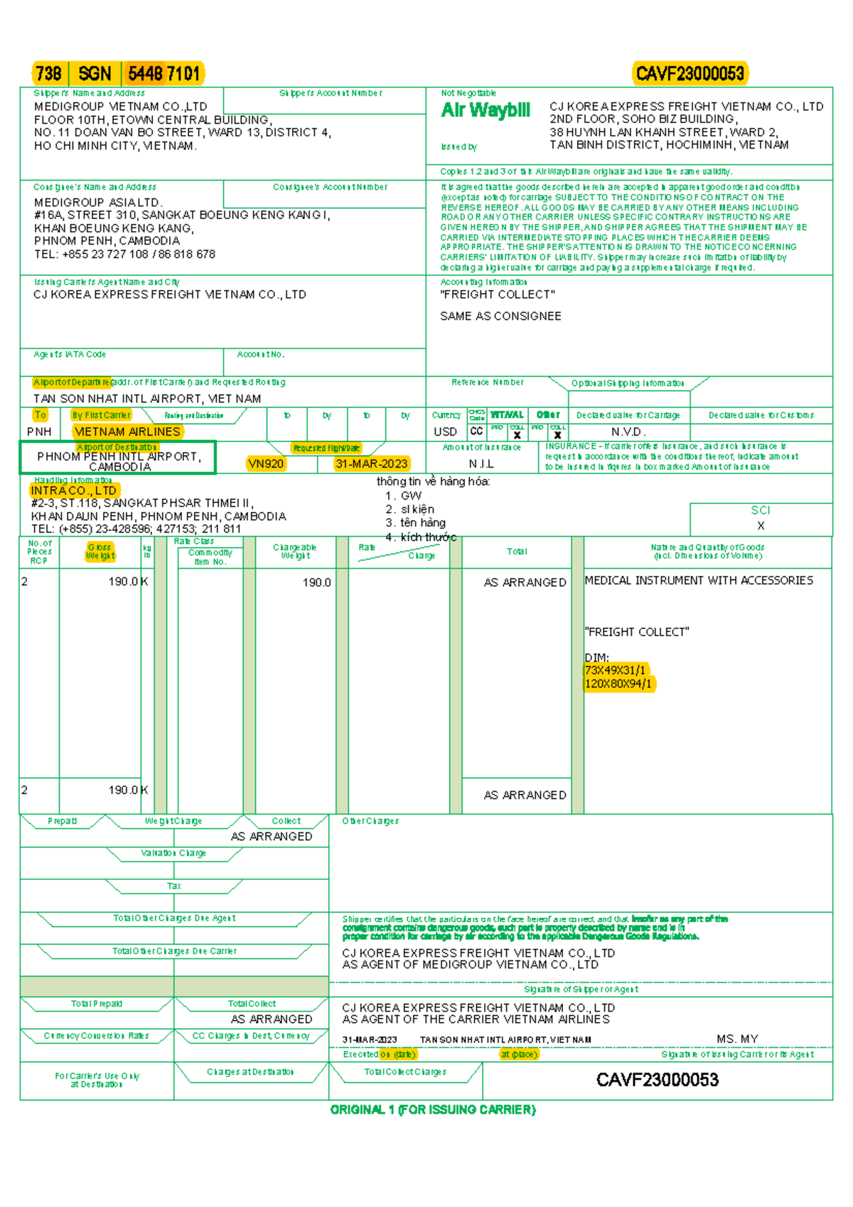 Final Air Waybill for Medical Instruments - CAVF23000053 - Studocu