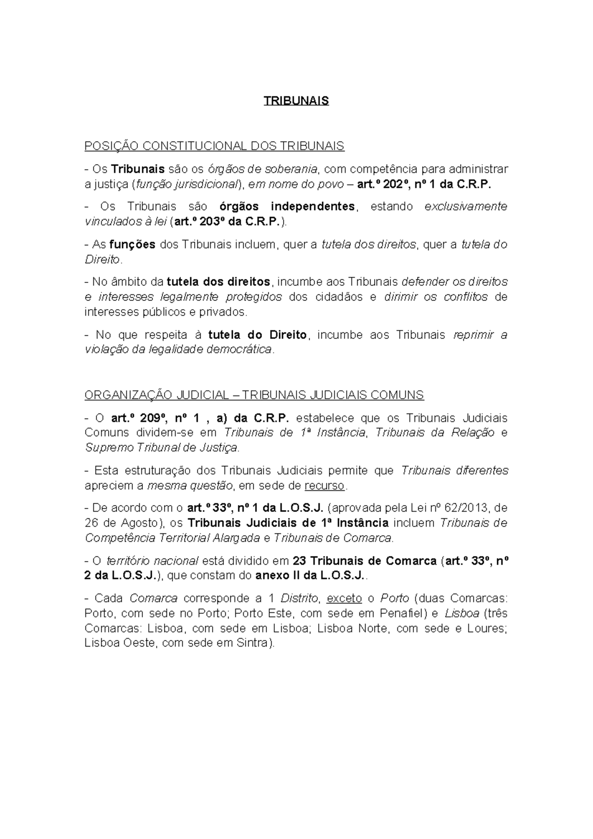 IED - Tribunais: Posição Constitucional e Organização Judicial - Studocu