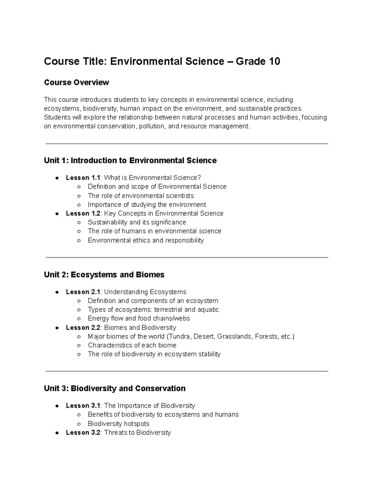 Environmental science course outline - Course Title: Environmental ...