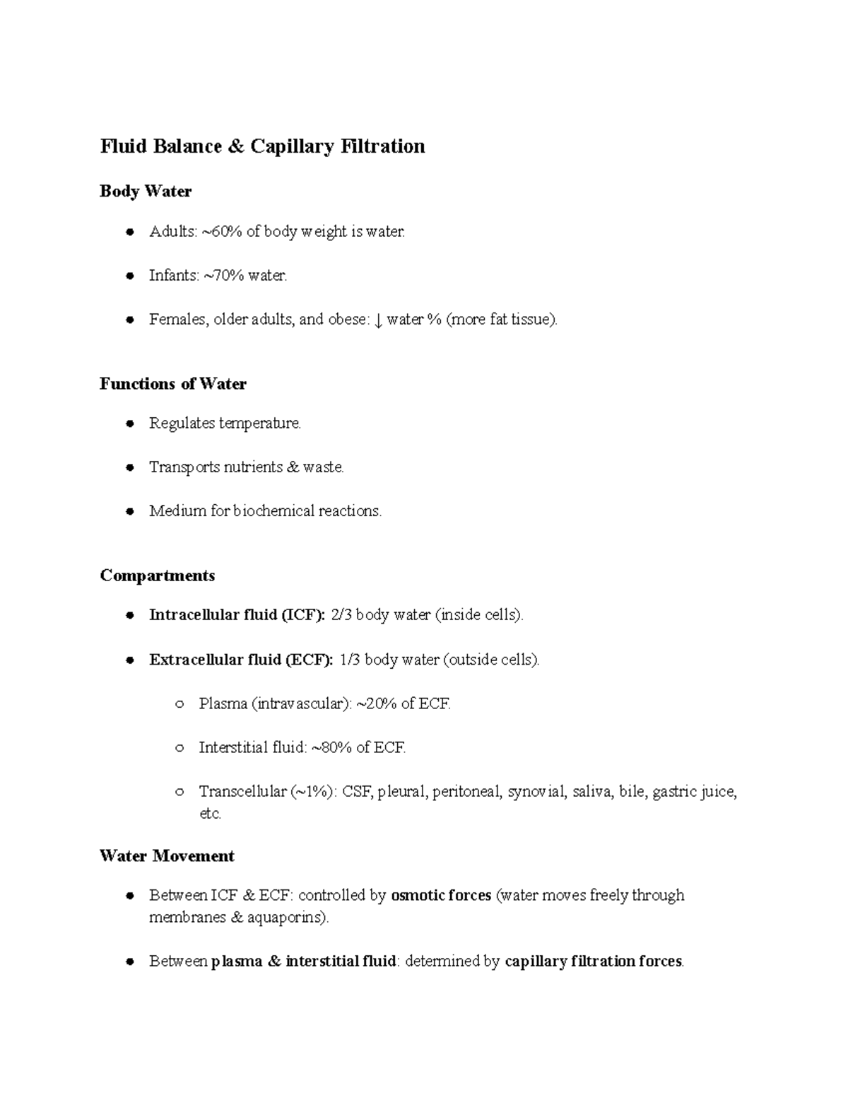 Edema Notes: Understanding Fluid Balance and Capillary Filtration - Studocu