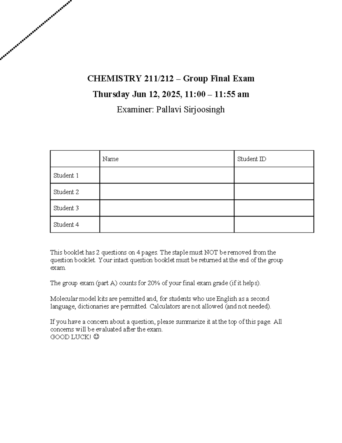 Chem212 Group Final Exam Solutions - Summer 2025 - Studocu