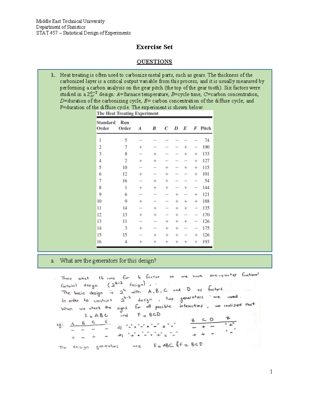 STAT 457 - Statistical Design of Experiments: Exercise Set Solutions - Studocu