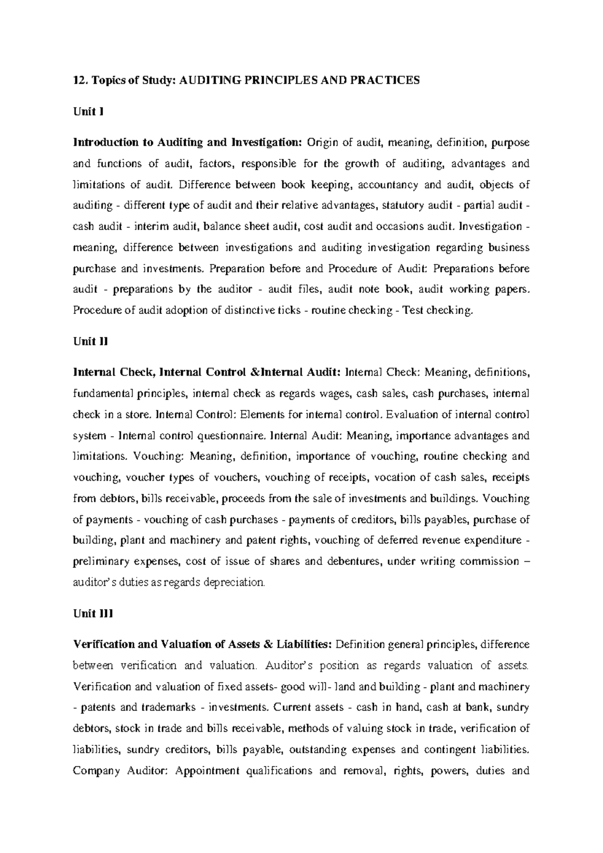 Auditing Principles and Practices (AUD 501) - SEM V Course Outline ...