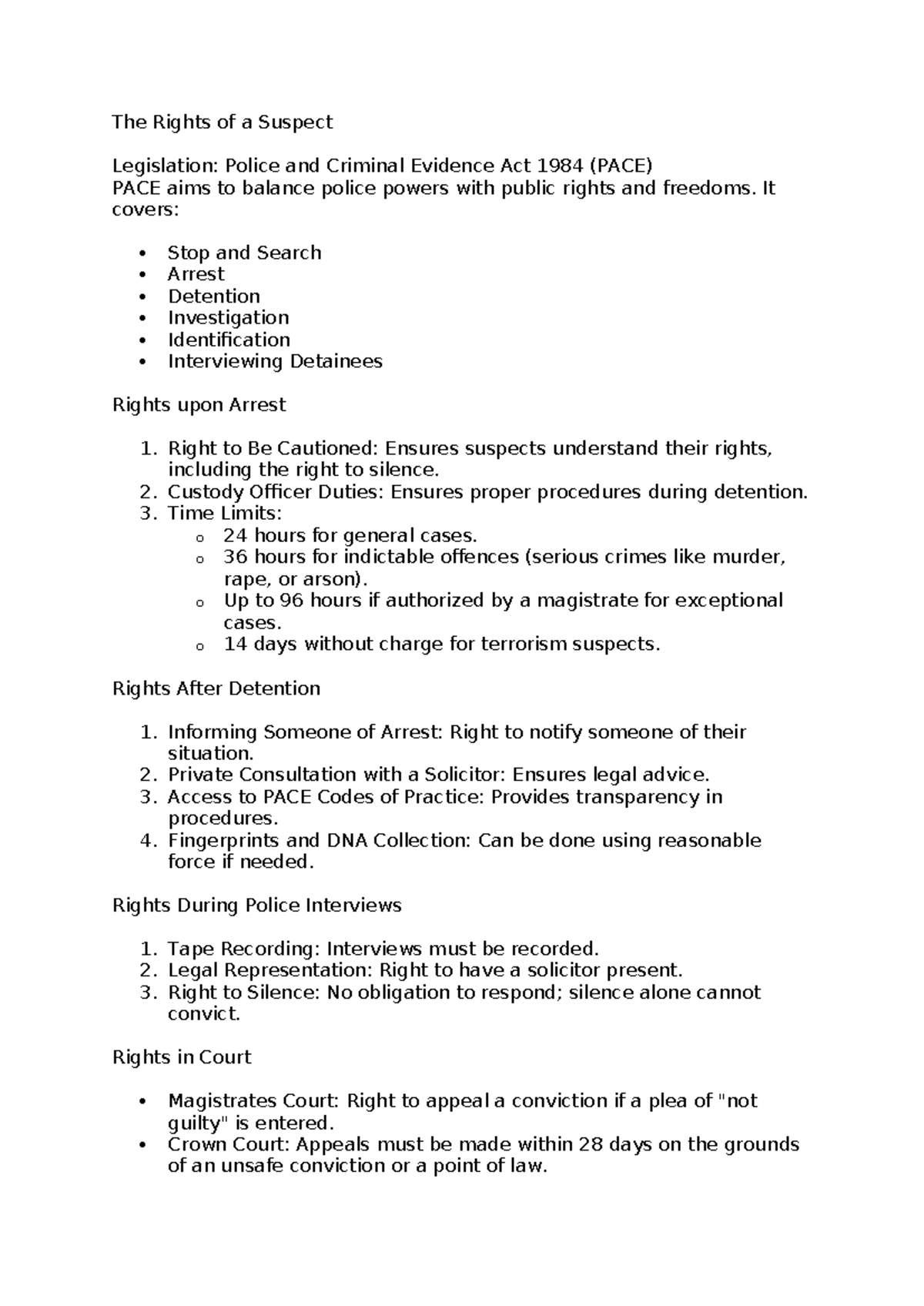 AC 1.4 Criminology Lecture Notes on Suspect Rights and PACE - Studocu