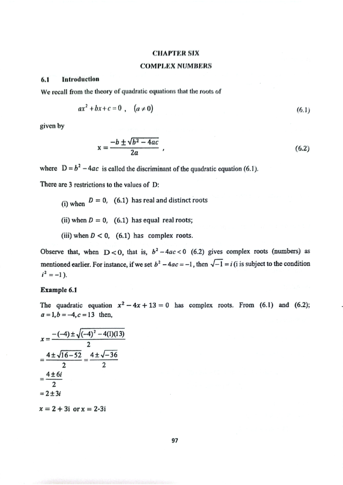 Complex Number Note 03-17-2025 08 - CHAPTER SIX COMPLEX NUMBERS 6 Introduction We recall from ...