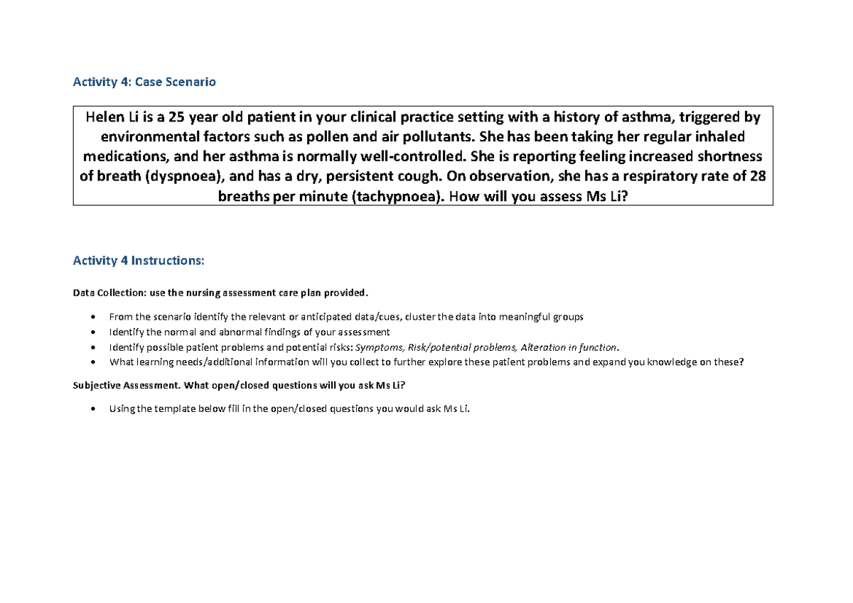 WEEK 2. Case Scenario - Activity 4: Case Scenario Activity 4 ...