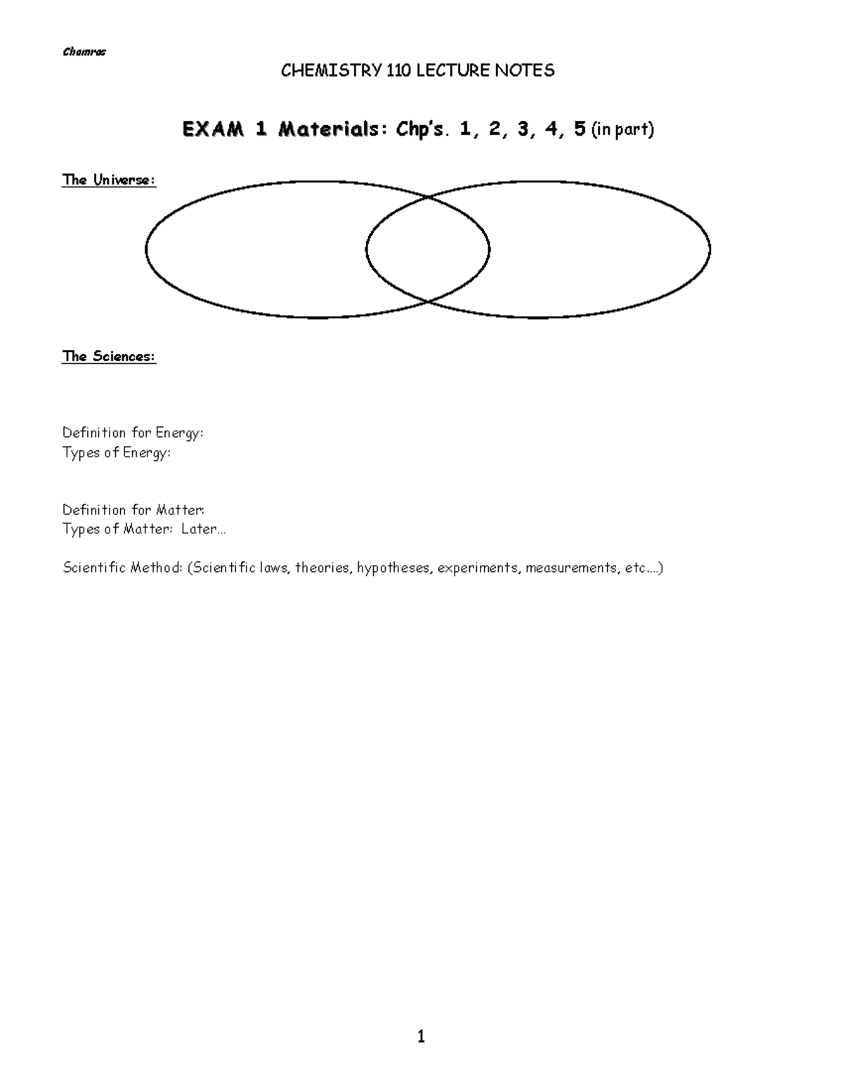 CHEM 110 Lecture Notes - Exam 1 Material - Studocu