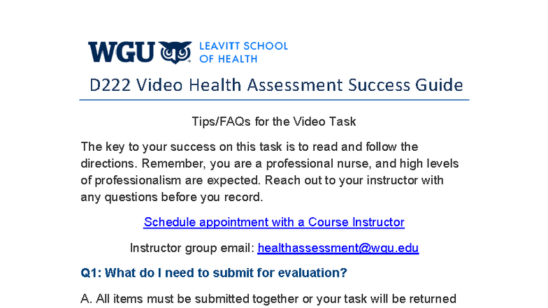 D222 Video Health Assessment Success Guide: Key Submission Tips - Studocu