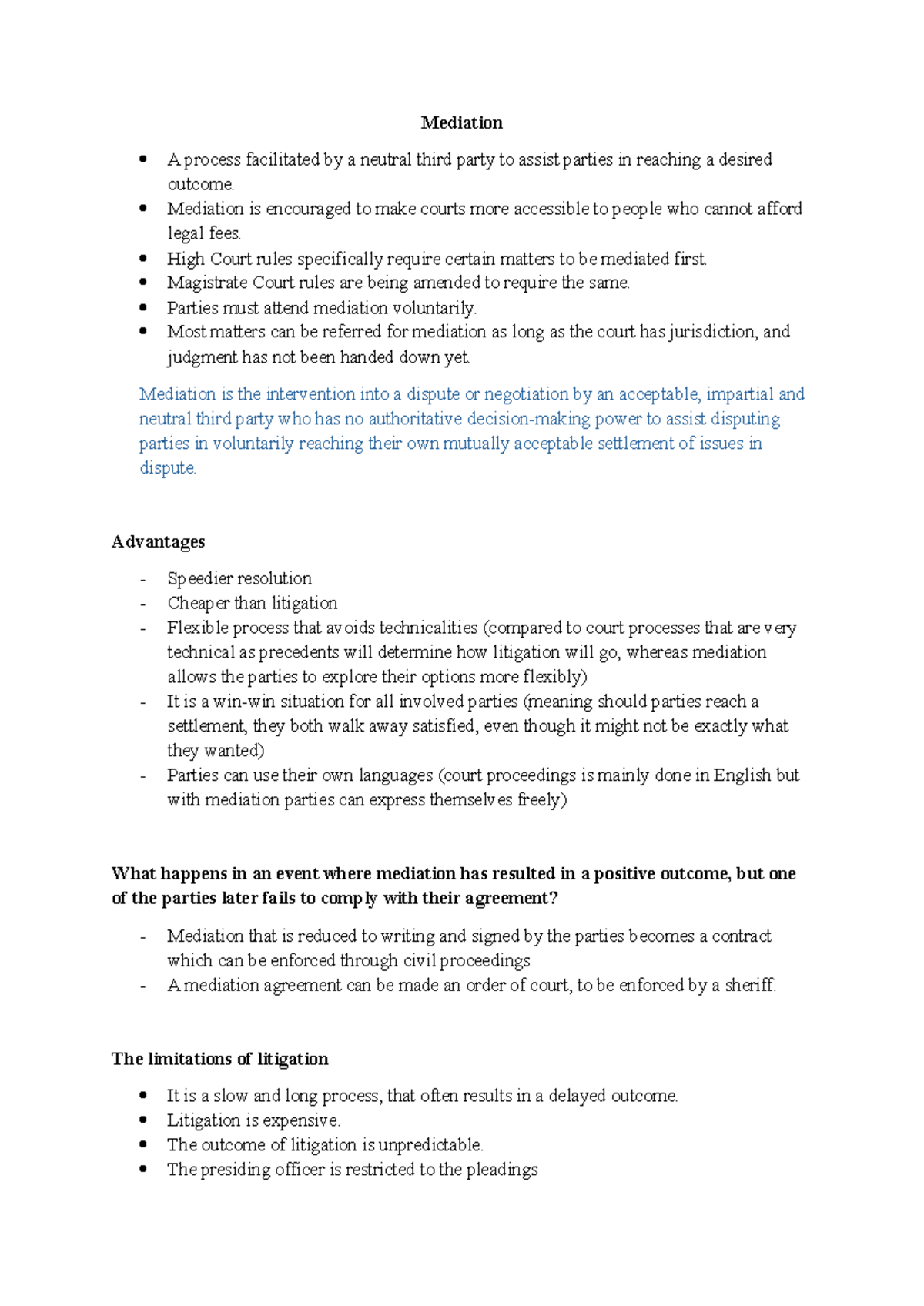 PLP401 Final Exam Mediation Notes and Key Insights - Studocu