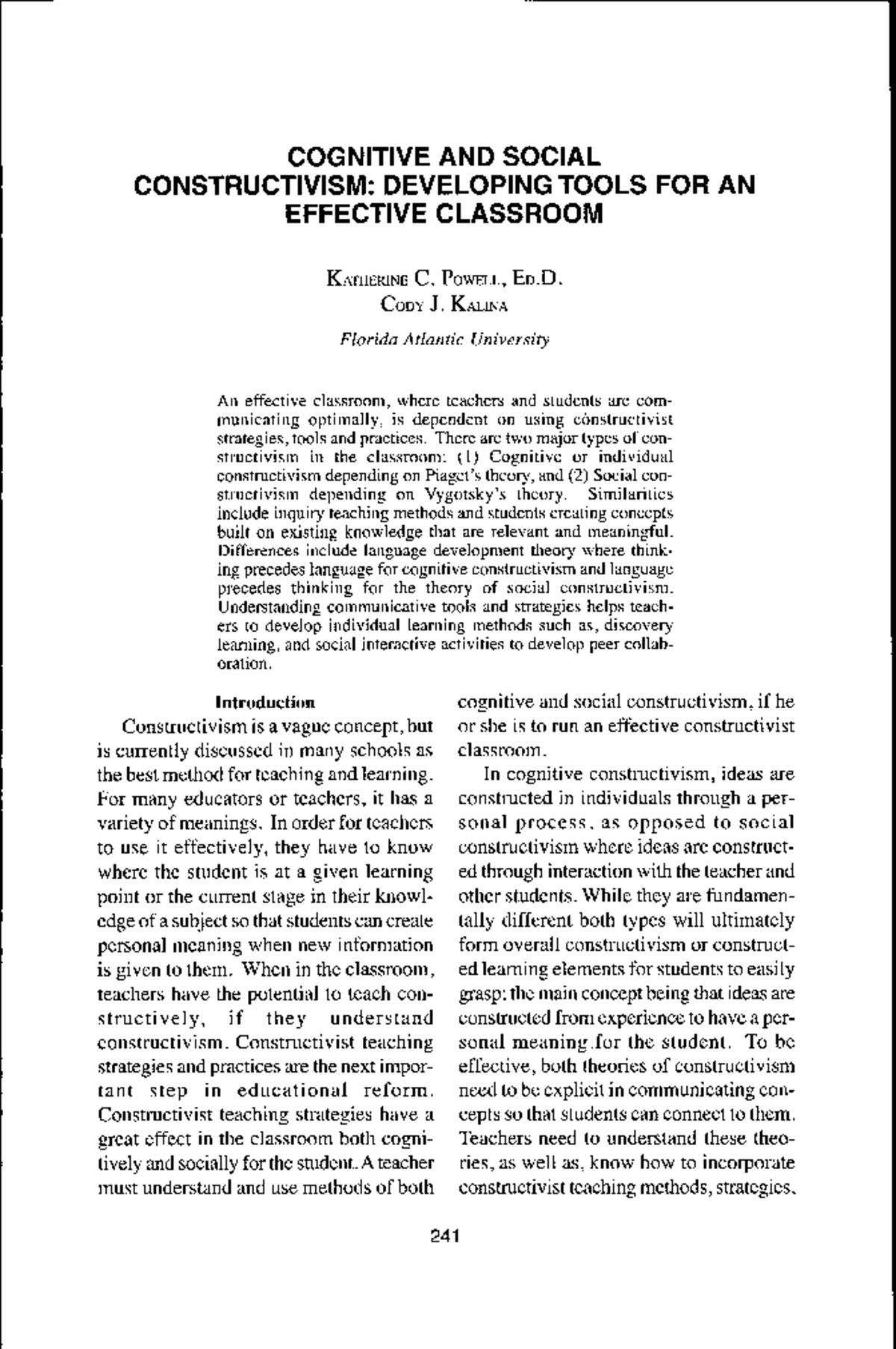 COG 101: Cognitive & Social Constructivism in Effective Classrooms ...