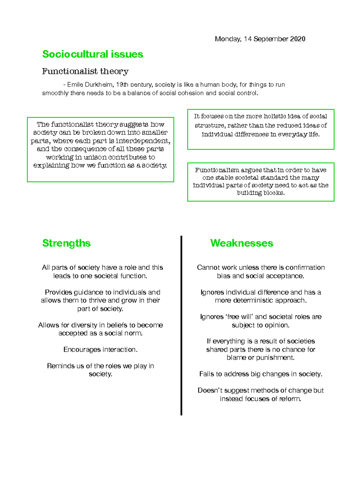 Functionalist Theory Overview - Level 3 Sport & Exercise Science - Studocu
