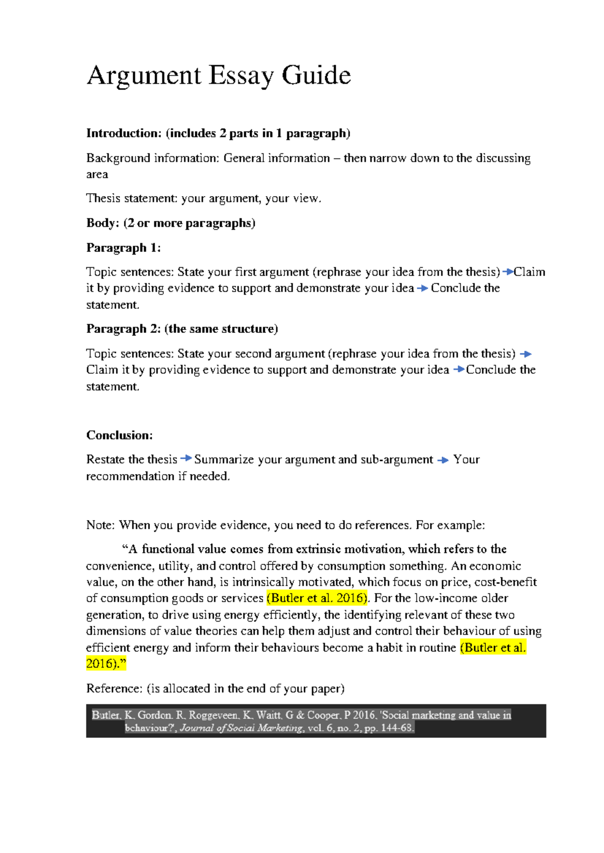 Argument Essay Guide MKT - Argument Essay Guide Introduction: (includes ...