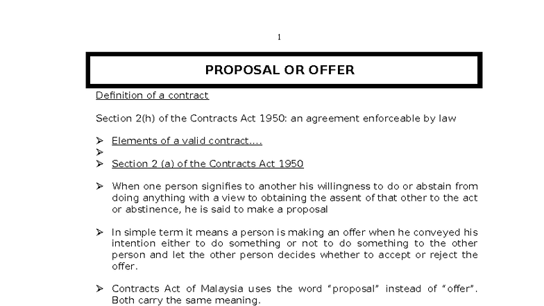 Contract 2 - Law: Understanding Proposals and Offers in Contracts Act ...