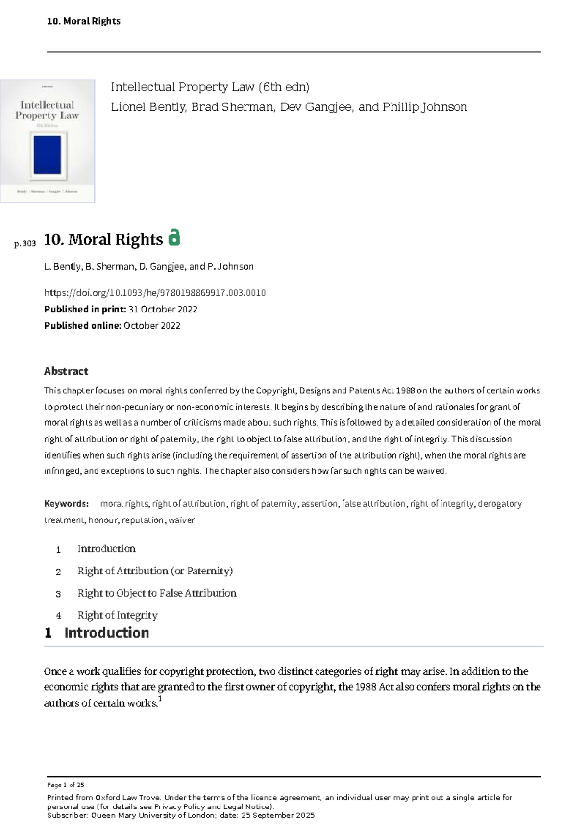 Moral Rights in Intellectual Property Law (IP Law 10) - A Comprehensive ...