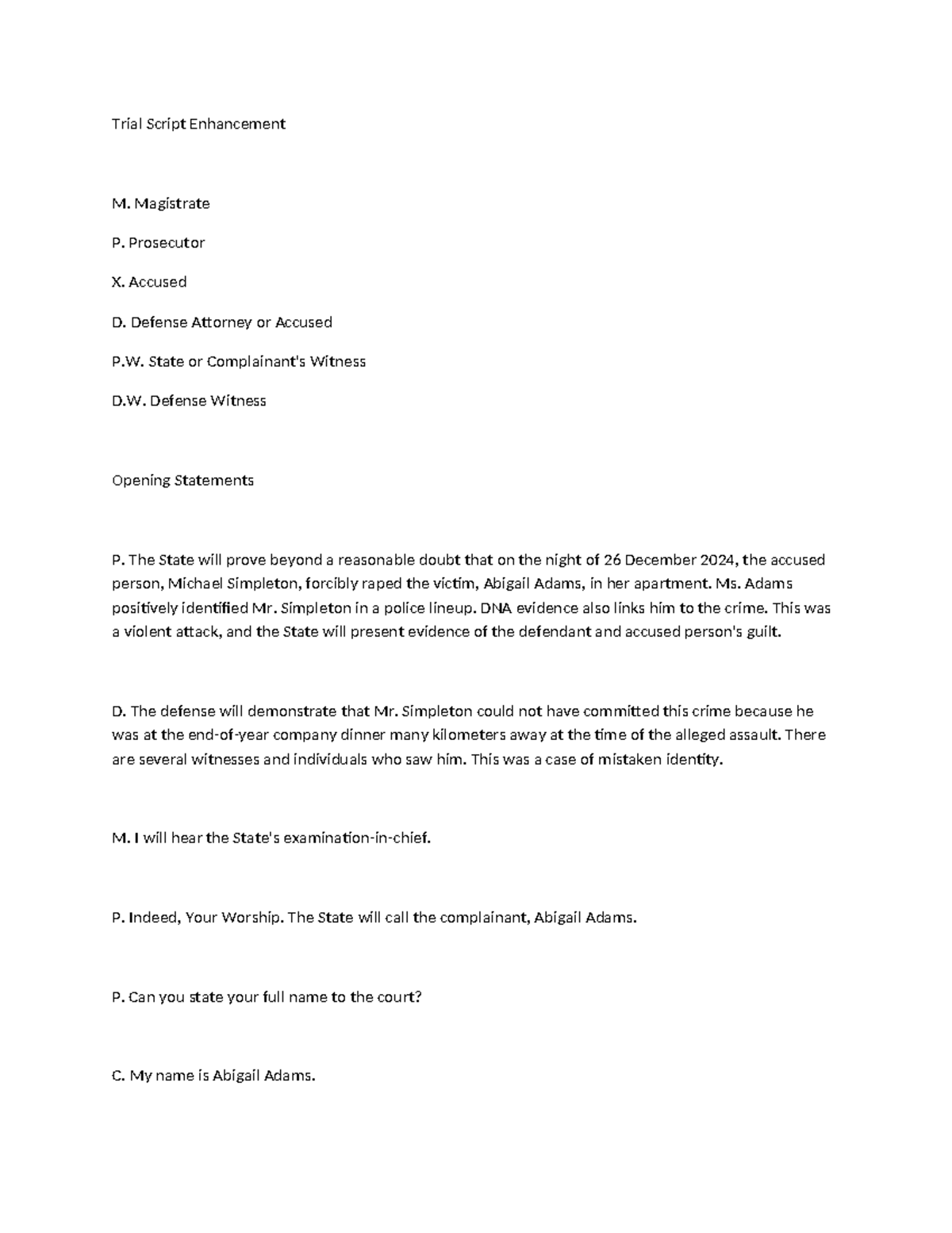 Sexual Offences Trial Script: M. Simpleton Case Analysis - Studocu