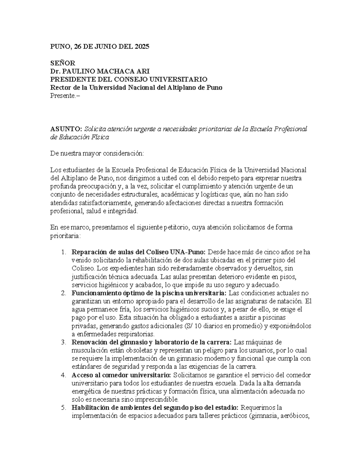Memorial Urgente a Dr. Paulino Machaca - EPEF 2025 - Studocu