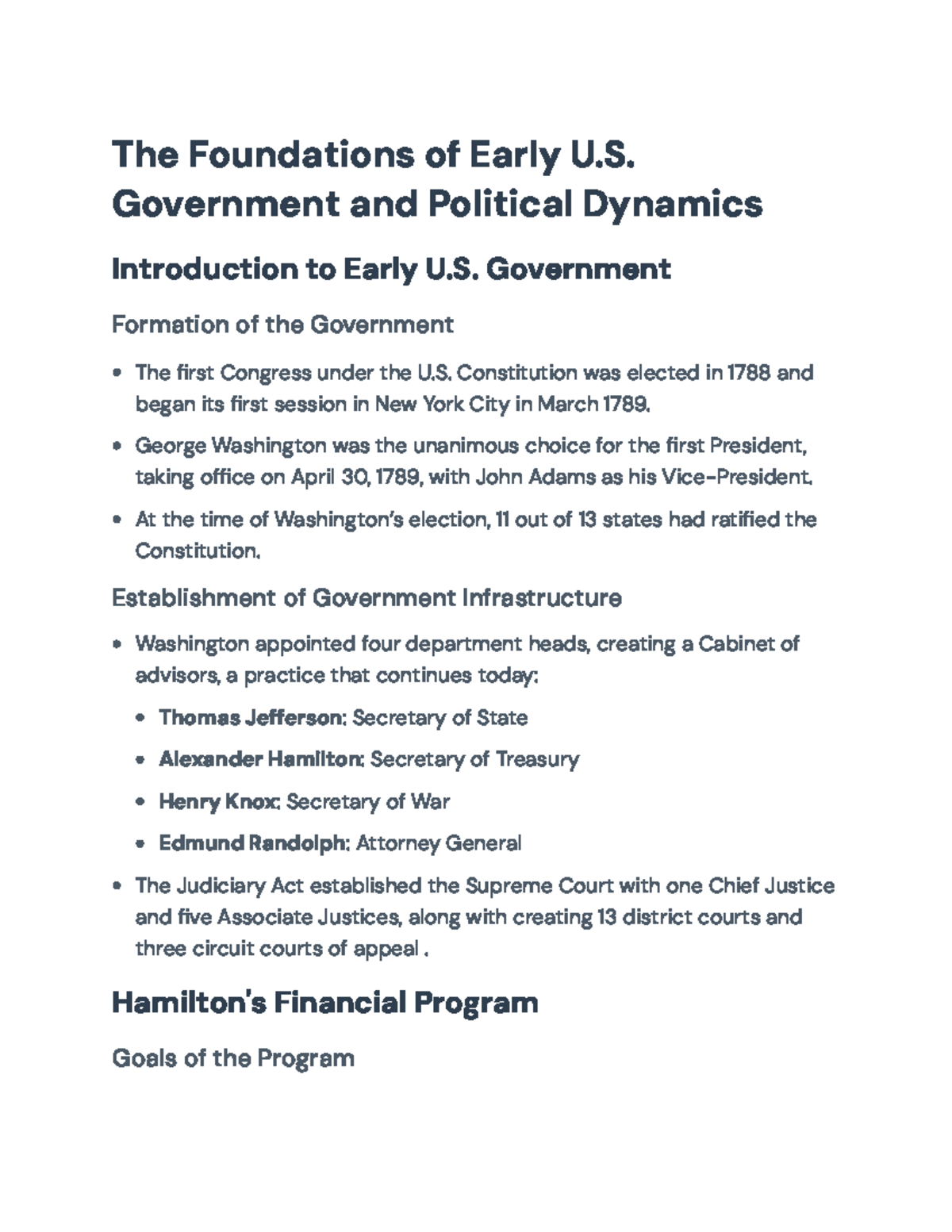 Foundations of Early U.S. Government: Key Policies and Political ...