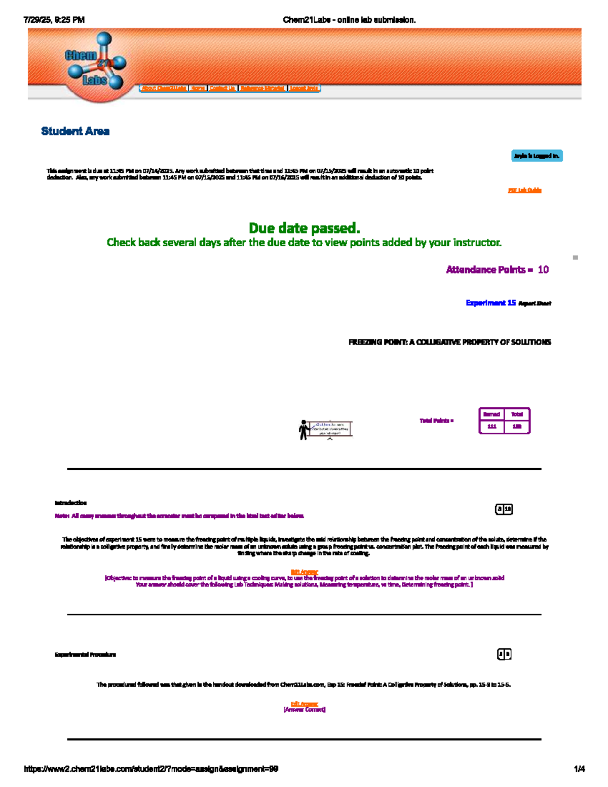 Chem21Labs Exp 15: Freezing Point & Colligative Properties Lab Report ...