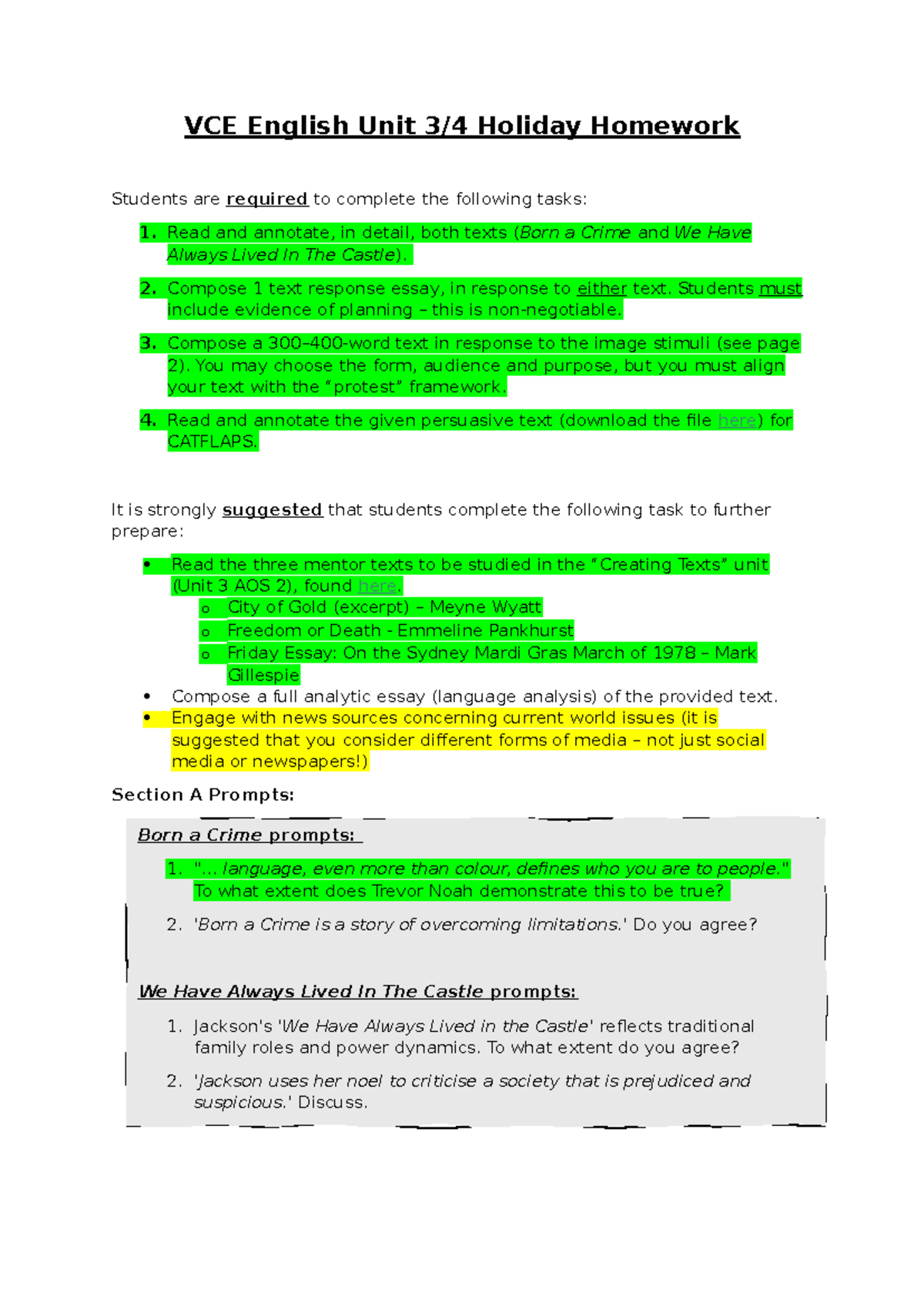 RC Unit 3-4 Holiday Homework: Text Analysis & Essay Tasks - Studocu